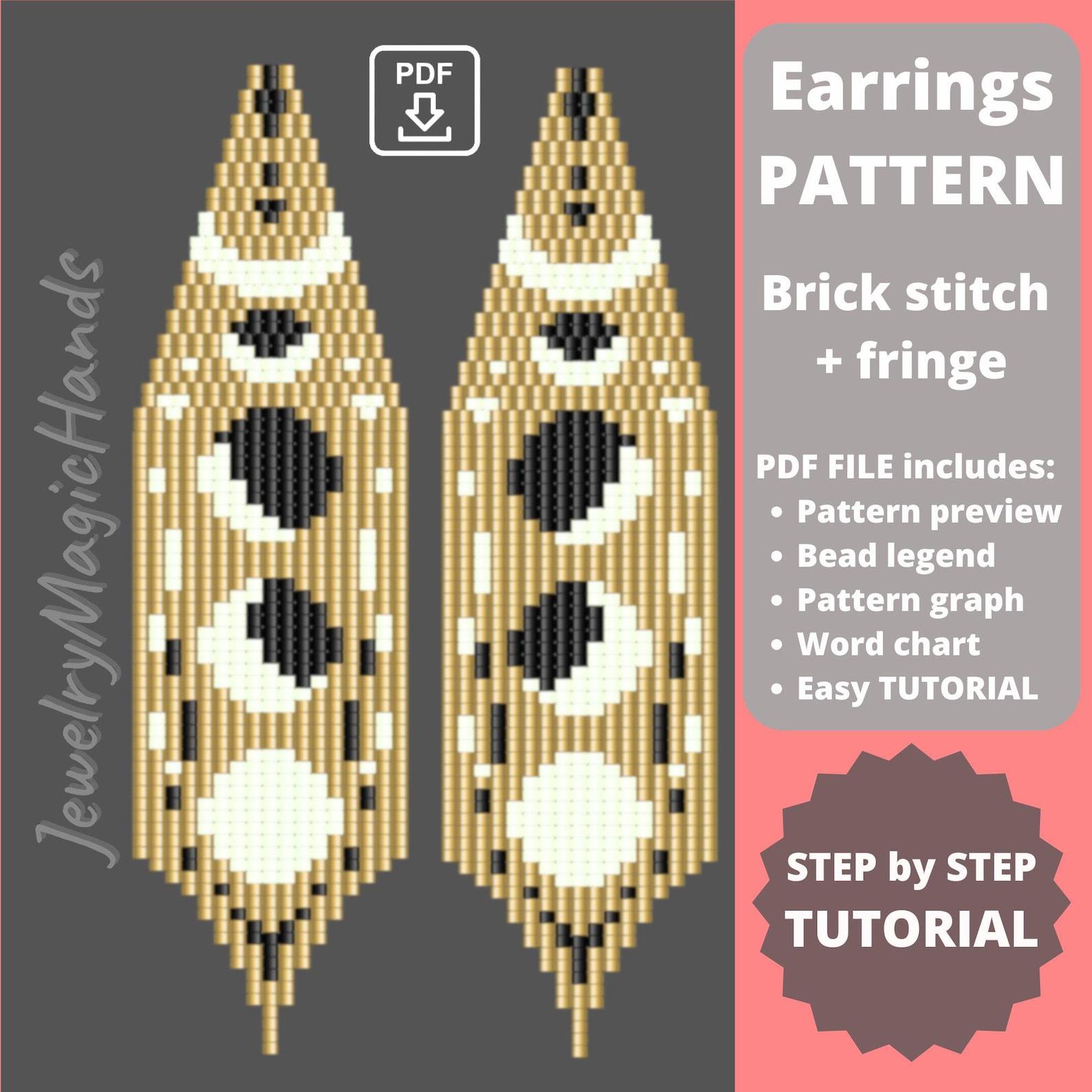Moon Earrings Pattern | Step-by-step TUTORIAL Brick Stitch Earrings ...