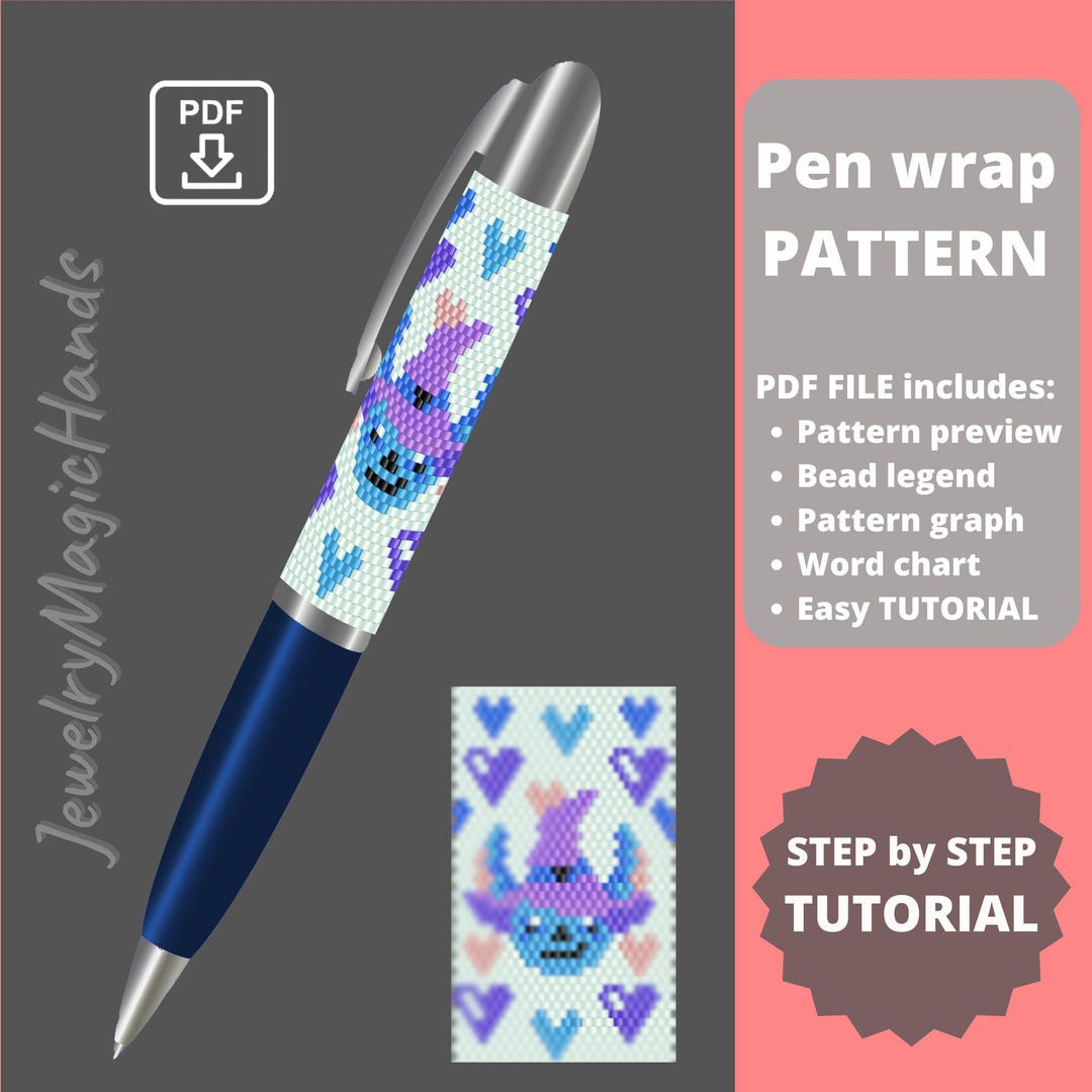 Pen Wrap Pattern Step by Step TUTORIAL Funny Pen Cover Beaded Peyote ...