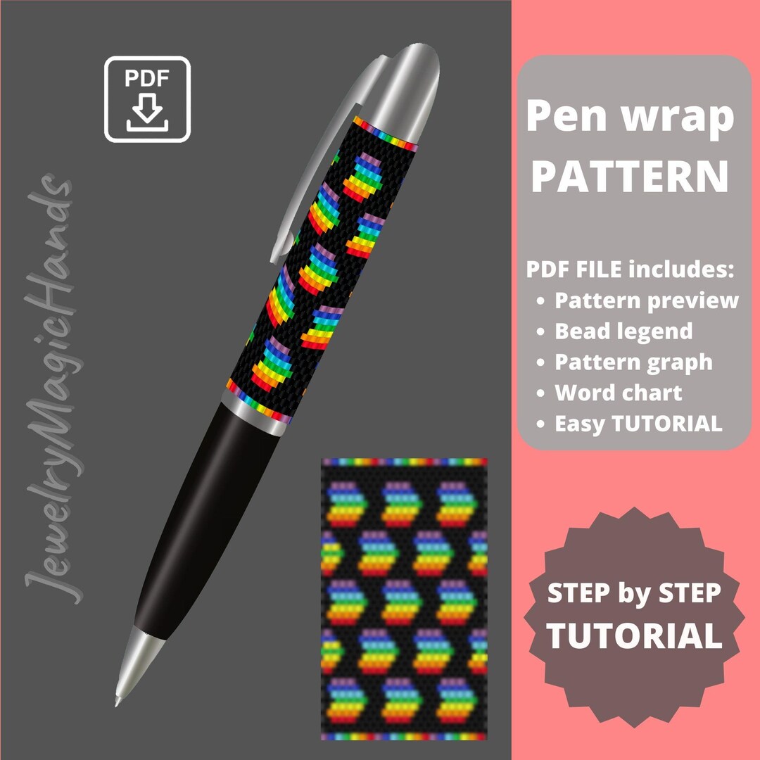 Pen Wrap Rainbow Heart Pattern Step by Step TUTORIAL Pen Cover Beaded ...