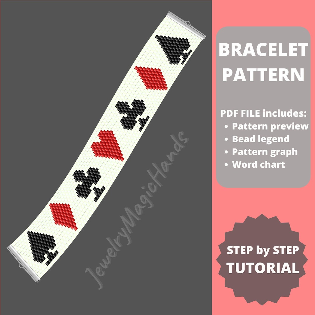 Playing Cards Pattern Peyote Stitch Beaded Cuff Bracelet Miyuki Delica ...