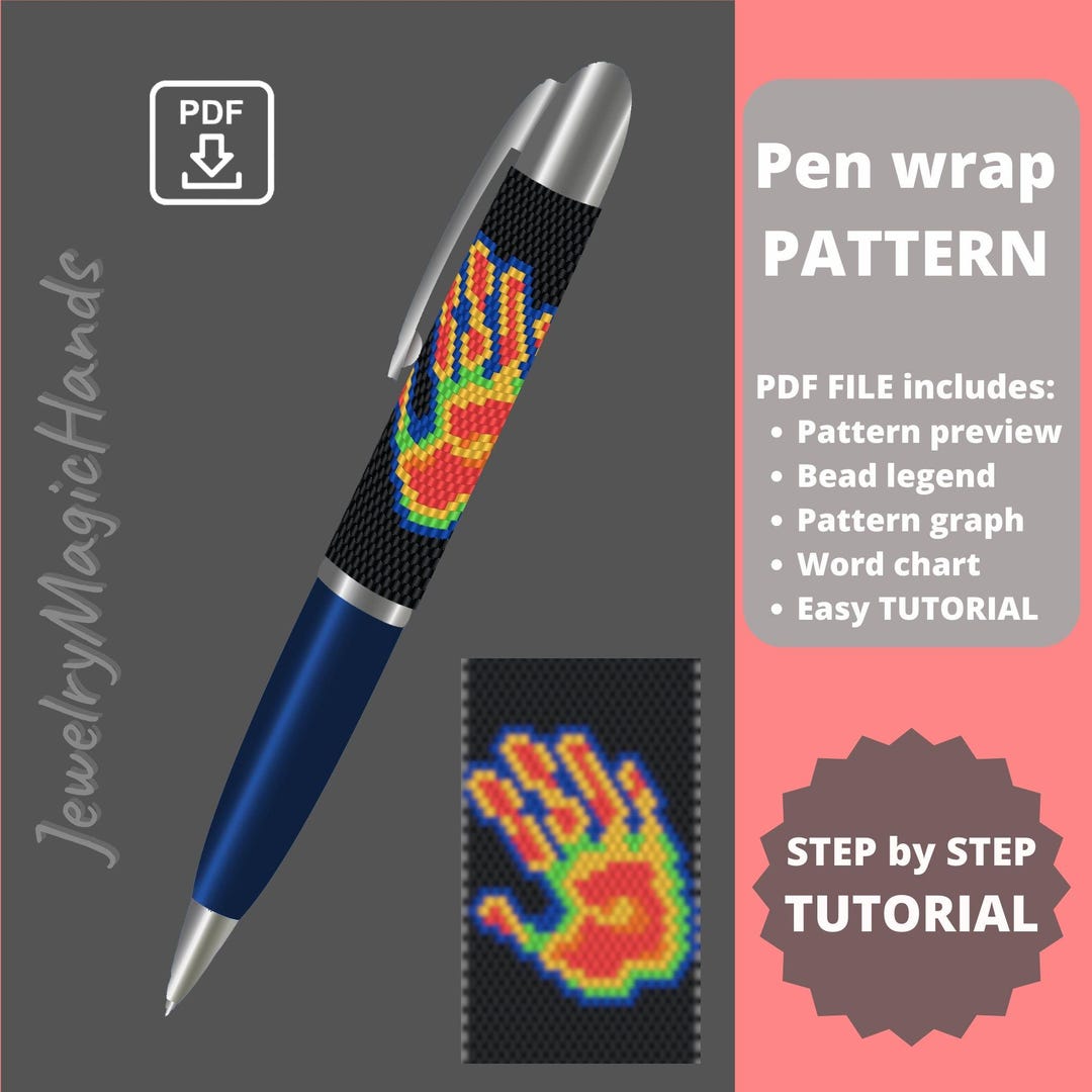Pen Wrap Hand Pattern | Step by Step TUTORIAL | Multicolored Pen Cover ...