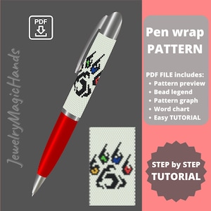 Pen Wrap Wolf Paw Pattern Step by Step TUTORIAL Pen Cover Beaded Peyote ...