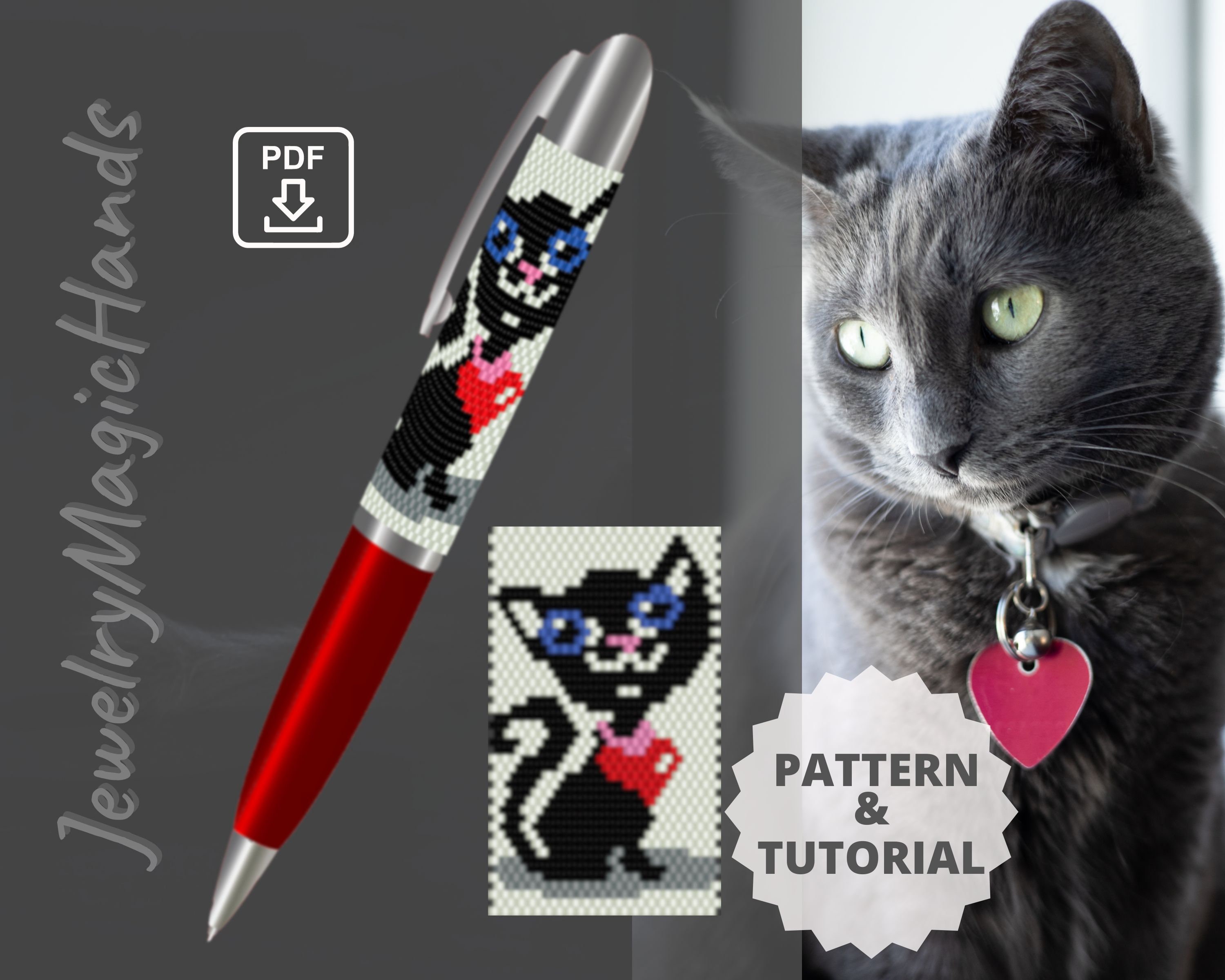 Pen Wrap Black Cat Pattern Step by Step TUTORIAL Pen Cover - Etsy