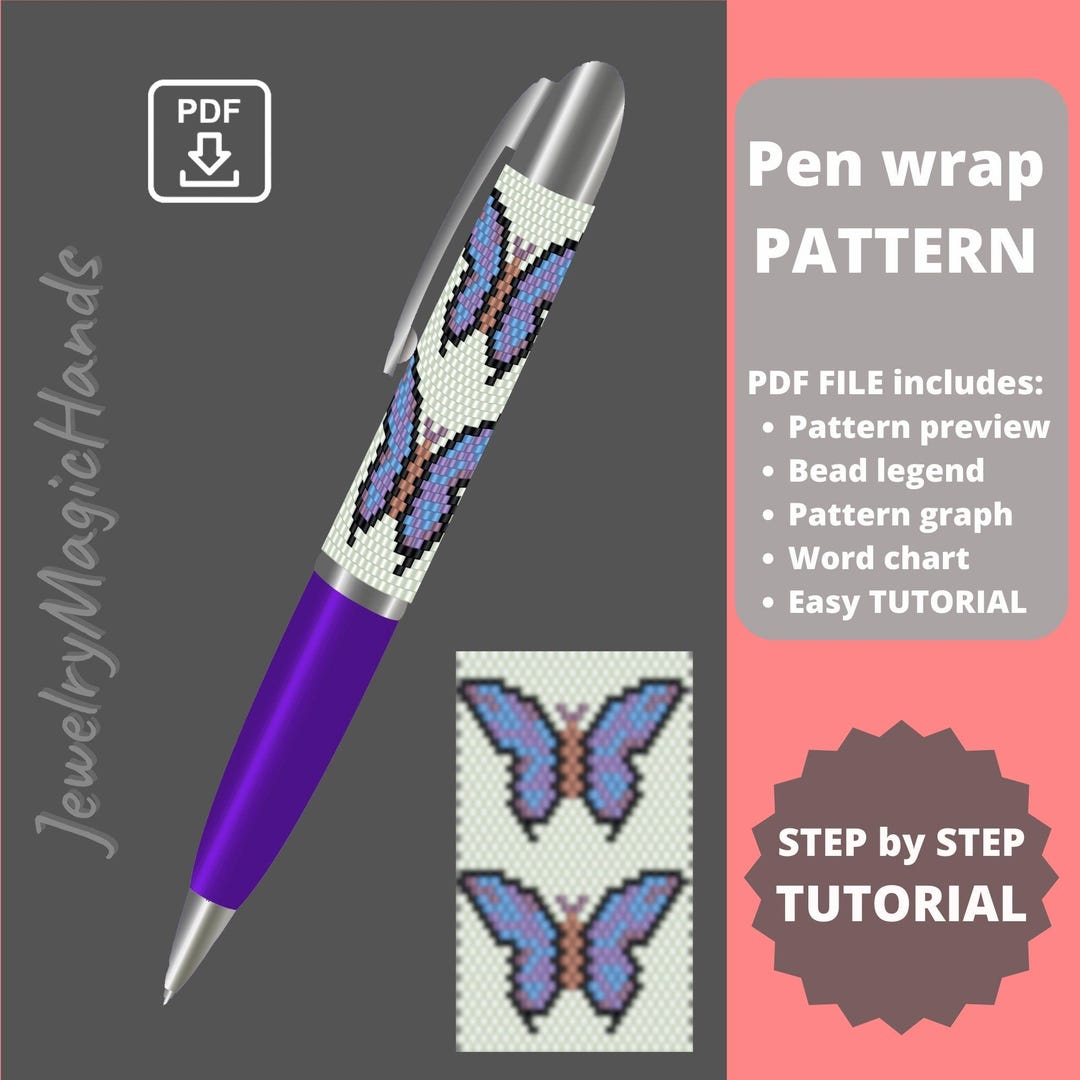 Pen Wrap Butterfly Pattern Step by Step TUTORIAL Pen Cover Beaded ...