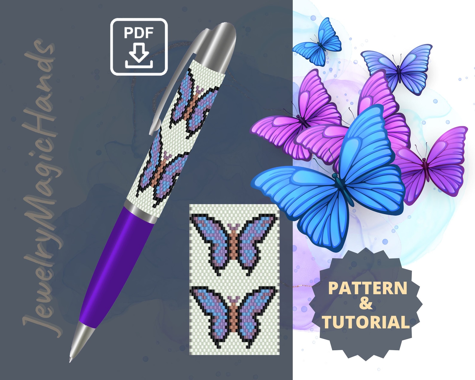 Pen Wrap Butterfly Pattern Step by Step TUTORIAL Pen Cover Beaded ...