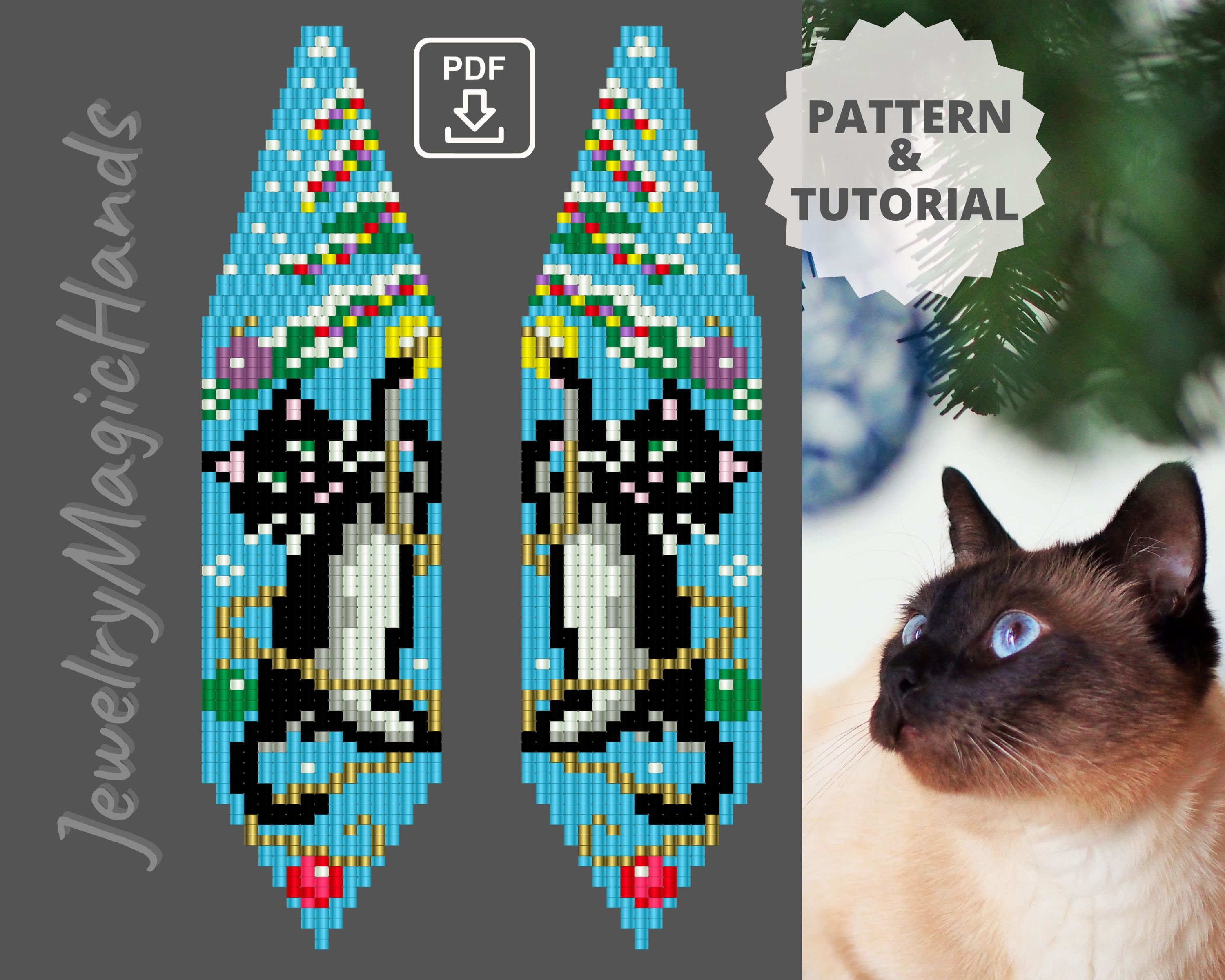 Christmas Black Cat Earrings, Xmas Fringe Dangle Beaded Earrings, Brick ...