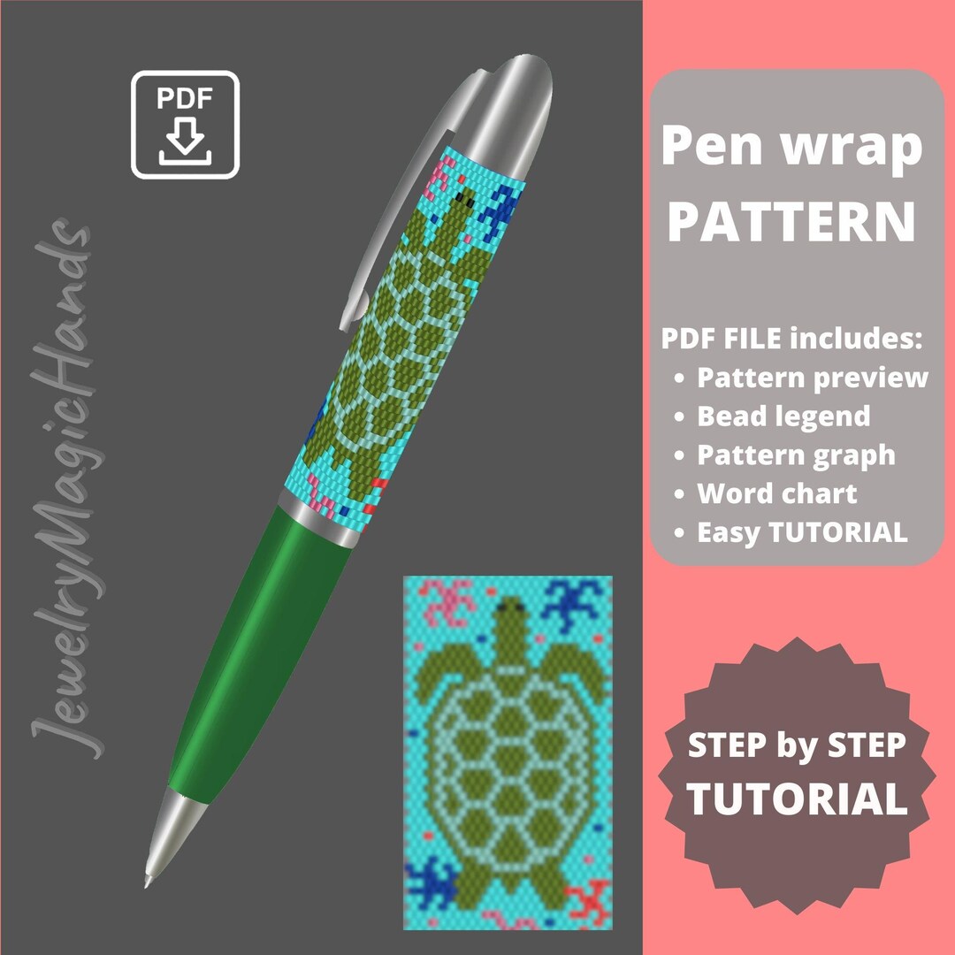 Pen Wrap Turtle Pattern Step by Step TUTORIAL Pen Cover Beaded Peyote ...