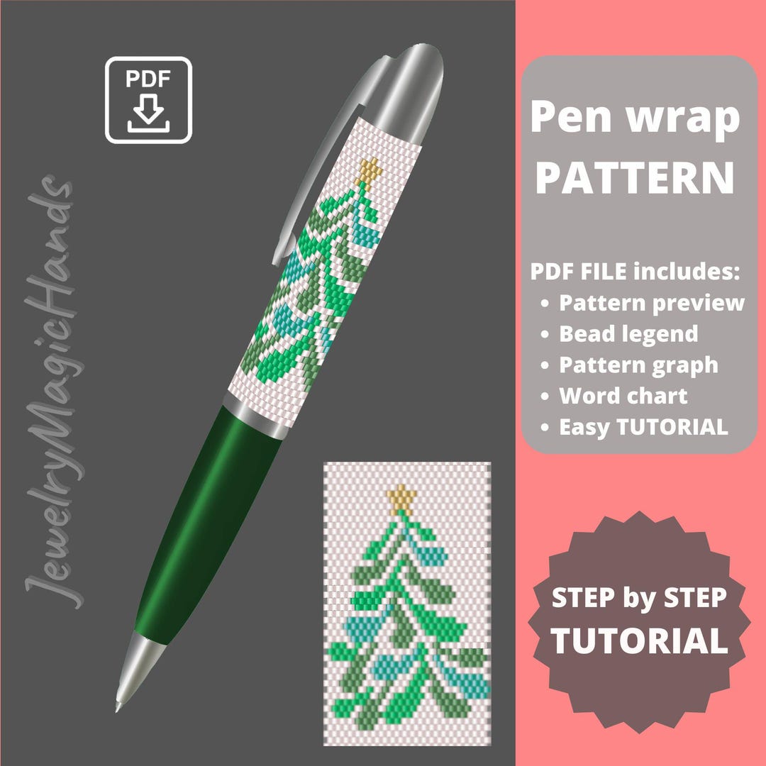 Pen Wrap Christmas Tree Pattern Step by Step TUTORIAL Pen Cover Beaded ...