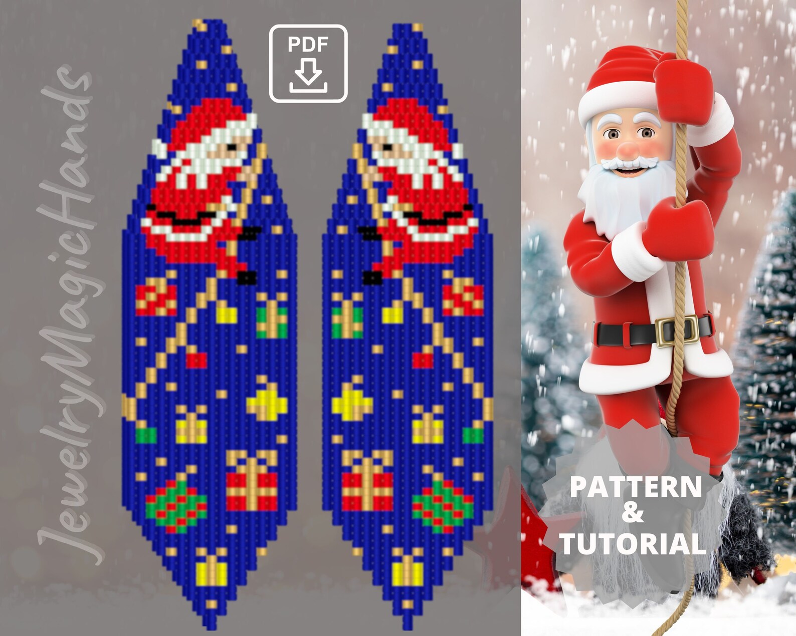 Handcrafted Beaded Santa Claus Fringe Beaded Earrings Step-by-step Tutorial Seed Bead Statement ...