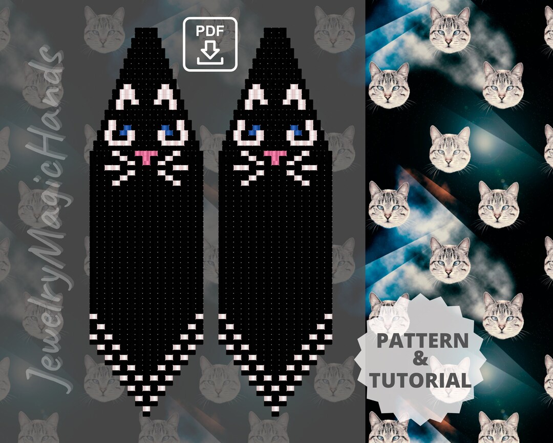 Earrings Black Cat Brick Stitch Pattern Tutorial for Dangle Earrings ...