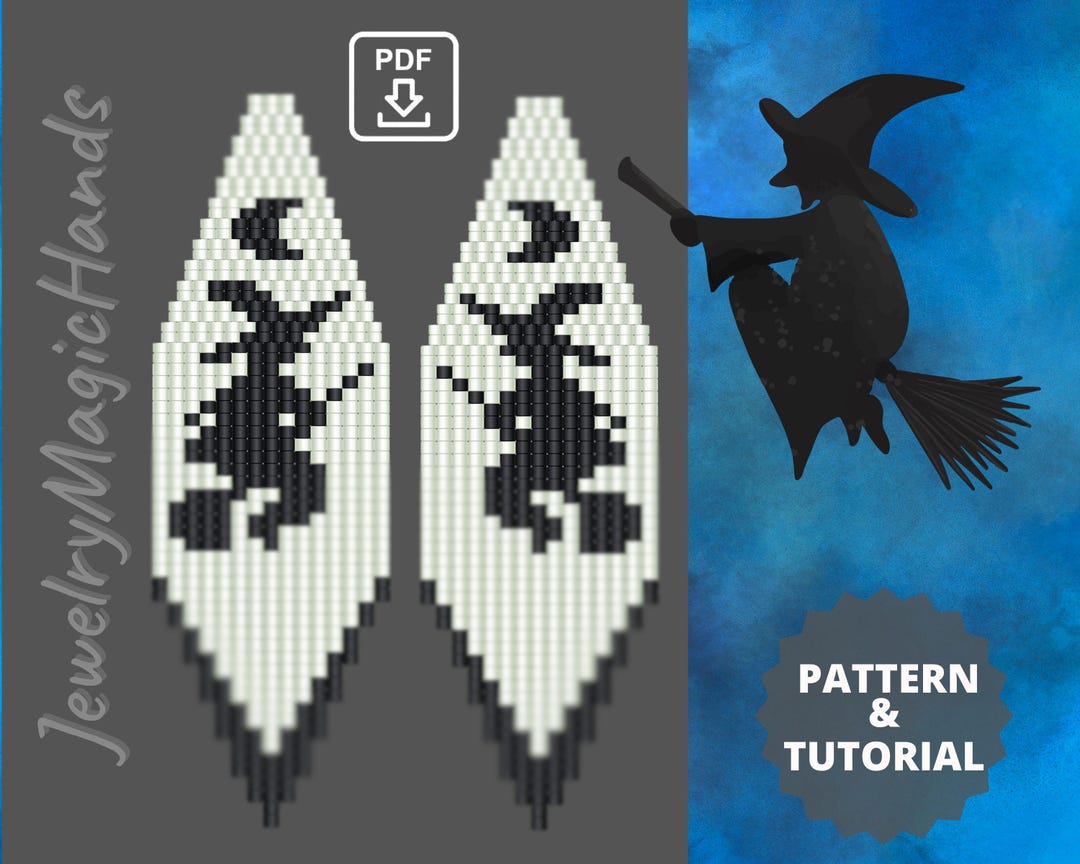 Witch on a Broom Earrings Pattern | Halloween Tutorial Dangle Fringe ...