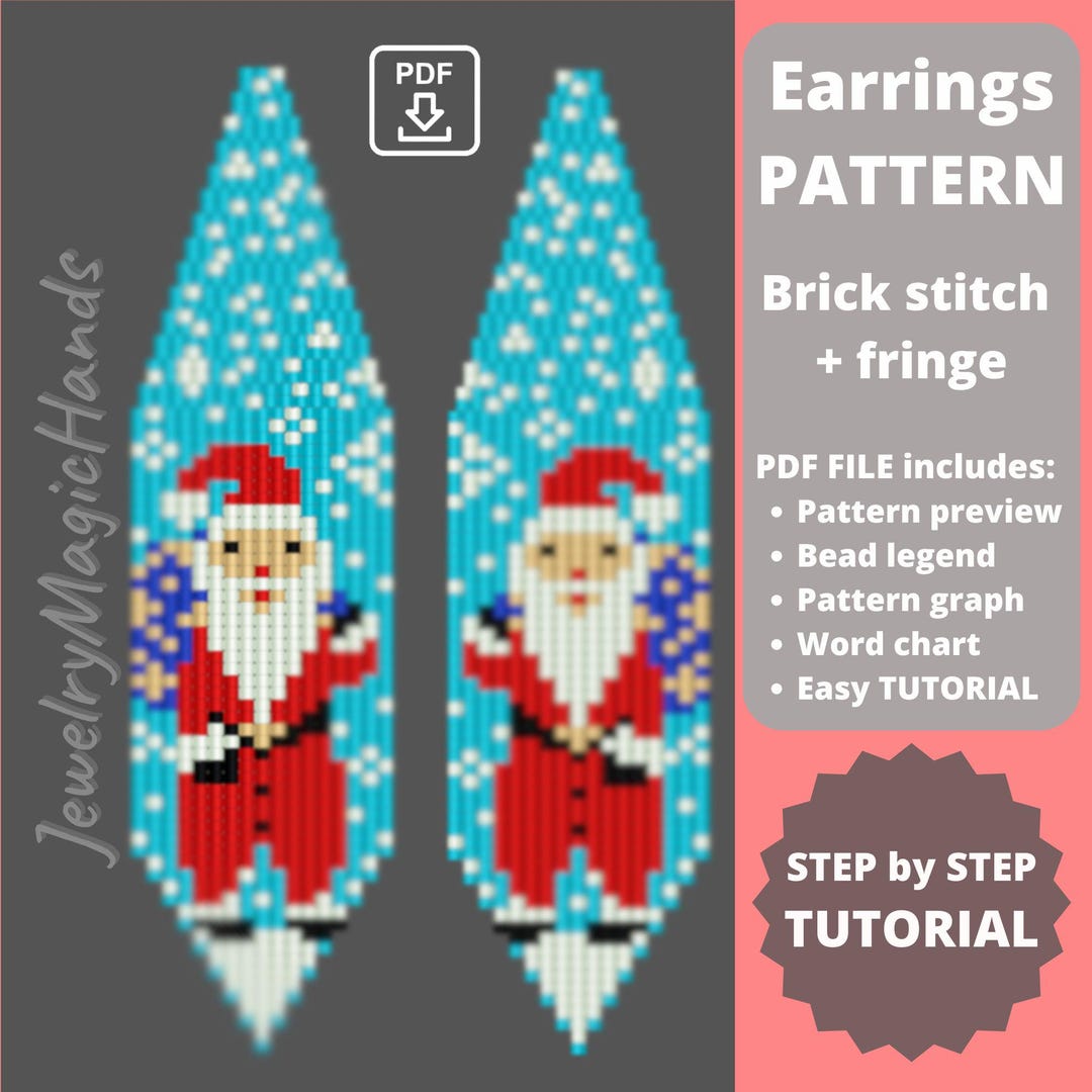Handcrafted Beaded Santa Claus Fringe Beaded Earrings - Step-by-step ...