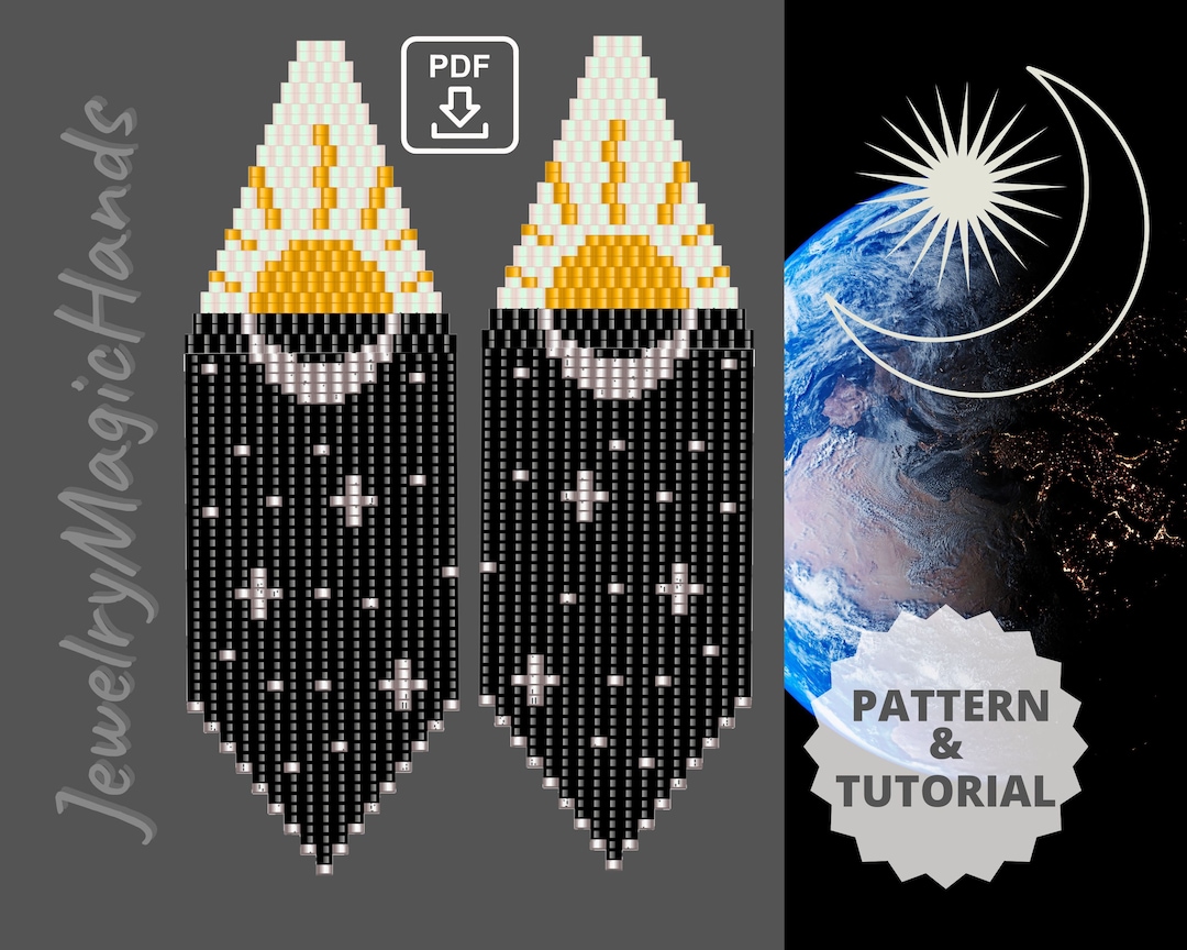 Earrings Sun and Moon Day Night Brick Stitch Pattern Celestial Star ...