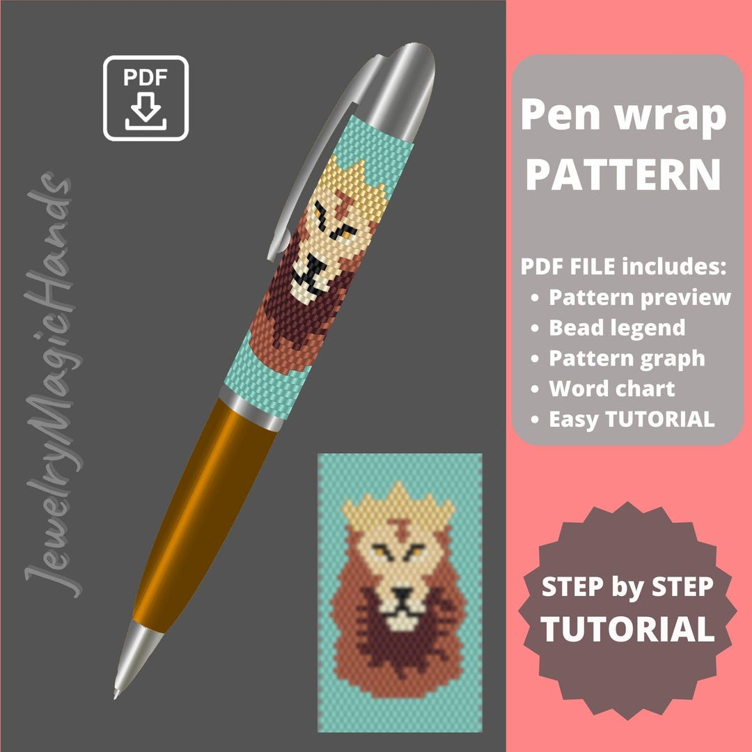 Pen Wrap Lion King Pattern, Step by Step TUTORIAL, Leo Pen Cover ...