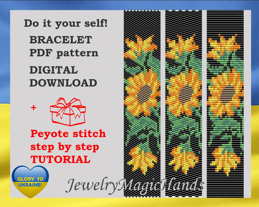 Sunflower Bracelet, Peyote and Loom Pattern, Do It Yourself, Beaded ...