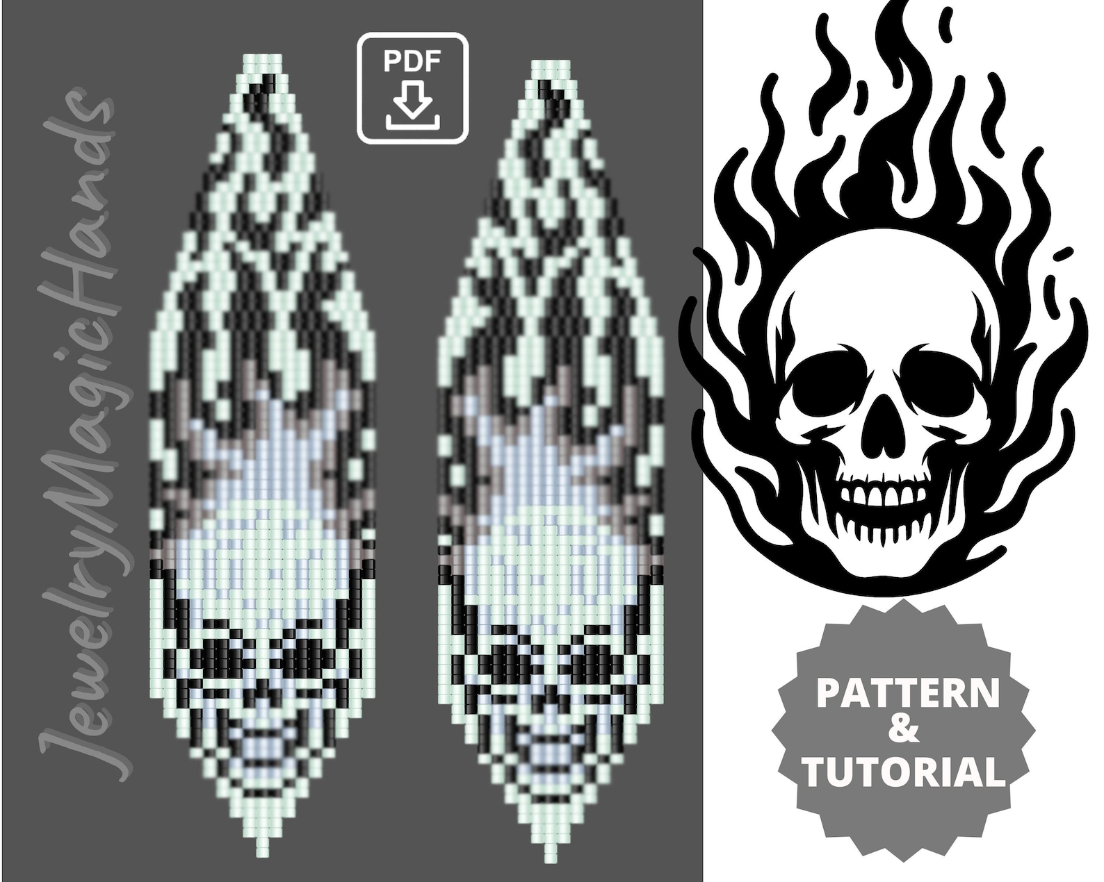 Skull Earrings Pattern | Halloween Long Seed Bead Earrings | Step by ...