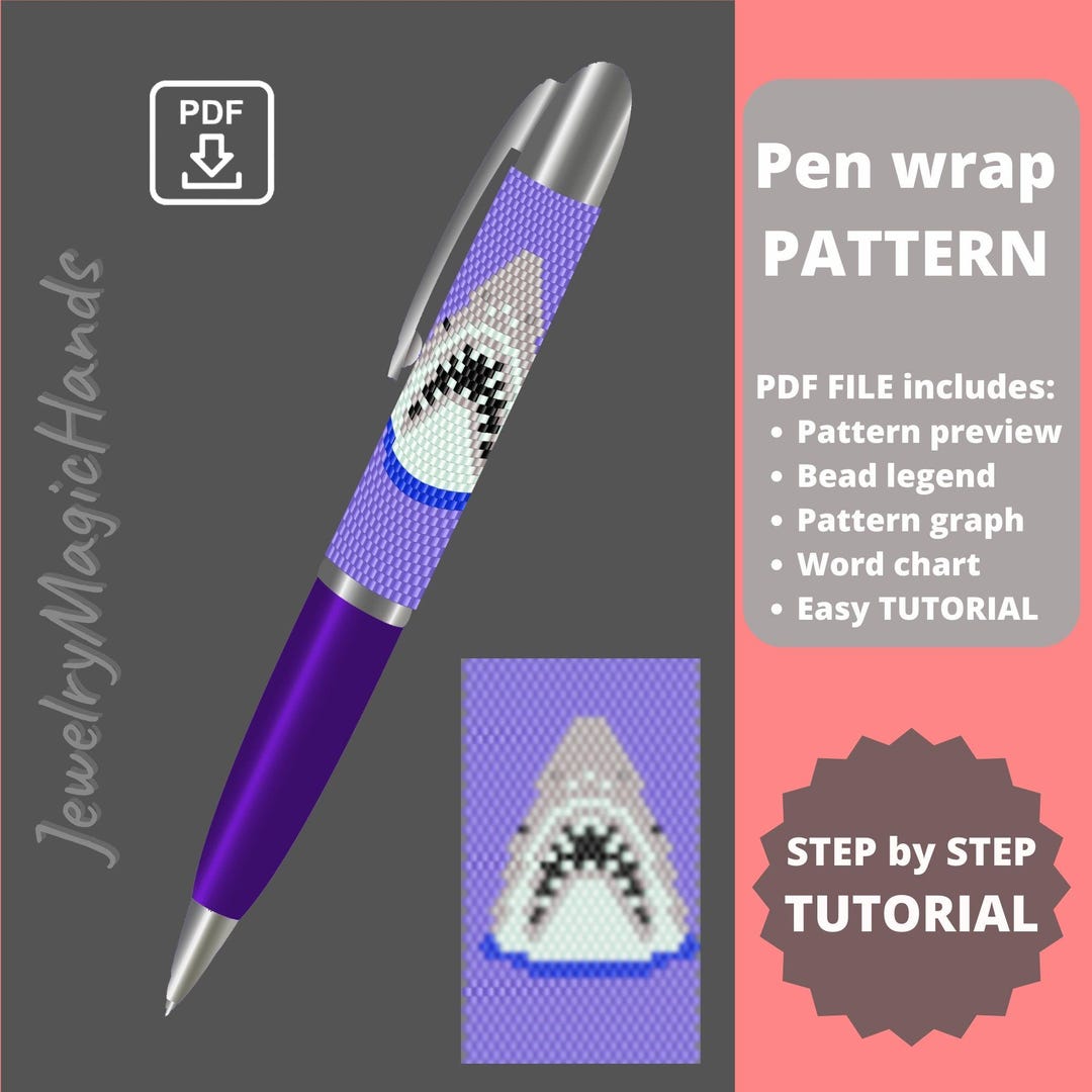 Pen Wrap Shark Pattern | Step by Step TUTORIAL | Funny Pen Cover ...