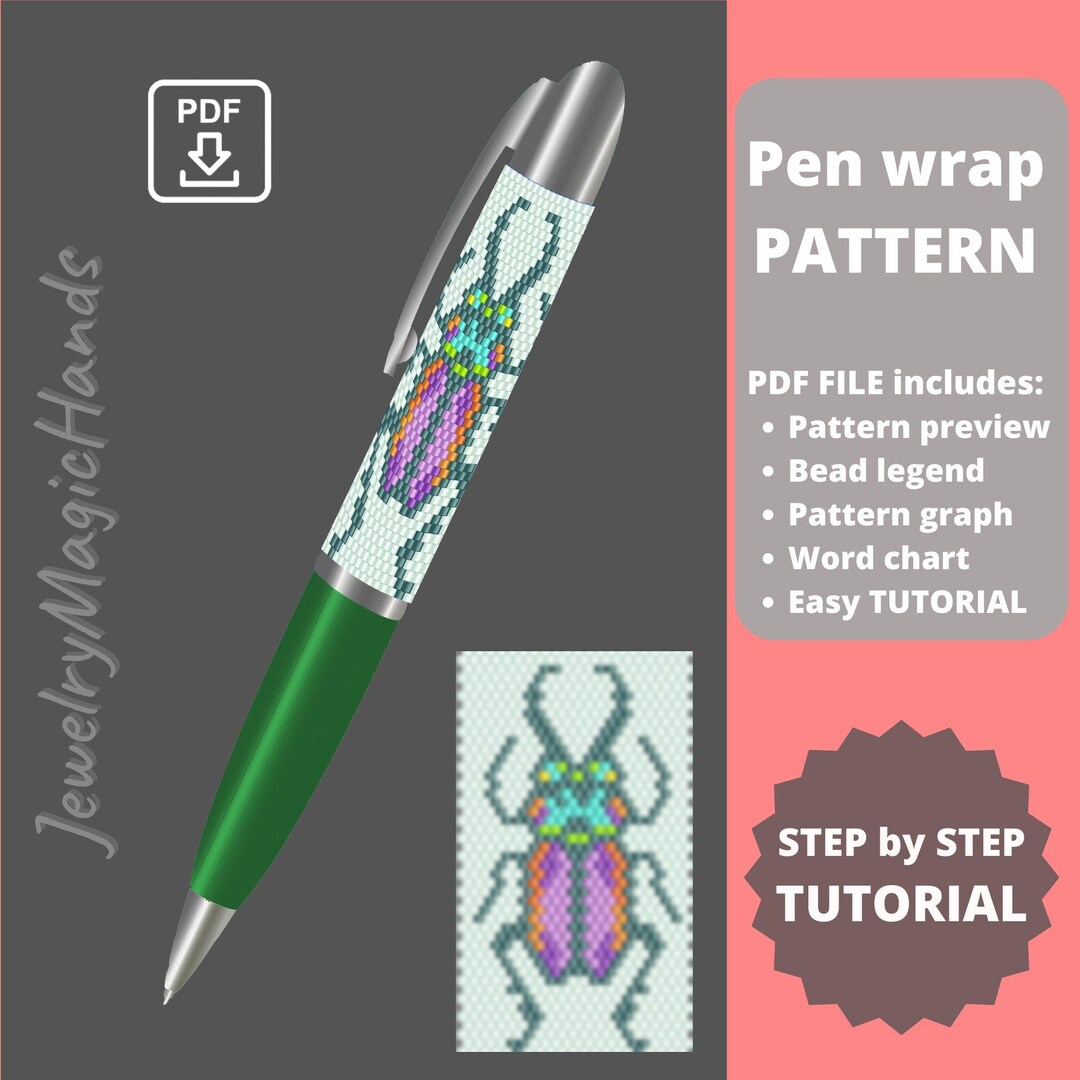 Pen Wrap Stag Beetle Pattern | Step by Step TUTORIAL | Іnsect Pen Cover ...