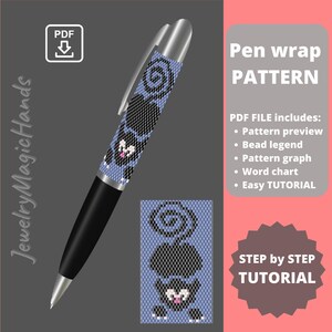 Pen Wrap Black Cat Pattern Step by Step TUTORIAL Pen Cover Beaded ...
