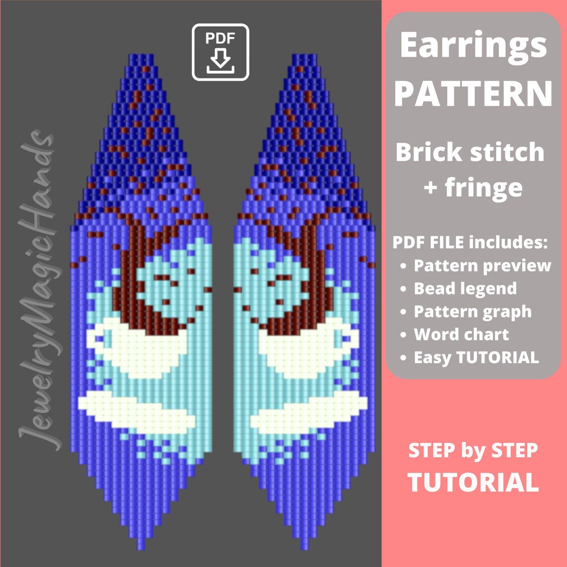 Coffee Earrings Pattern | Step-by-step TUTORIAL Brick Stitch Earrings ...
