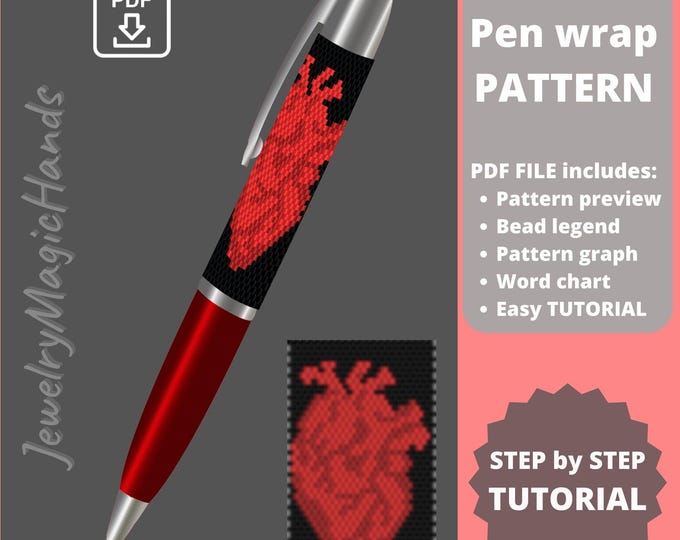 Peyote Pen Cover Patterns Golden Hearts, Peyote Patterns Set of 2 for ...