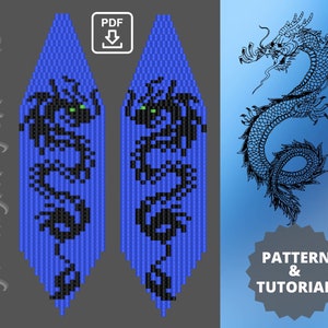 Chinese Dragon Earrings Pattern | Long Seed Bead Earrings | Step by Step Tutorial Brick Stitch ...
