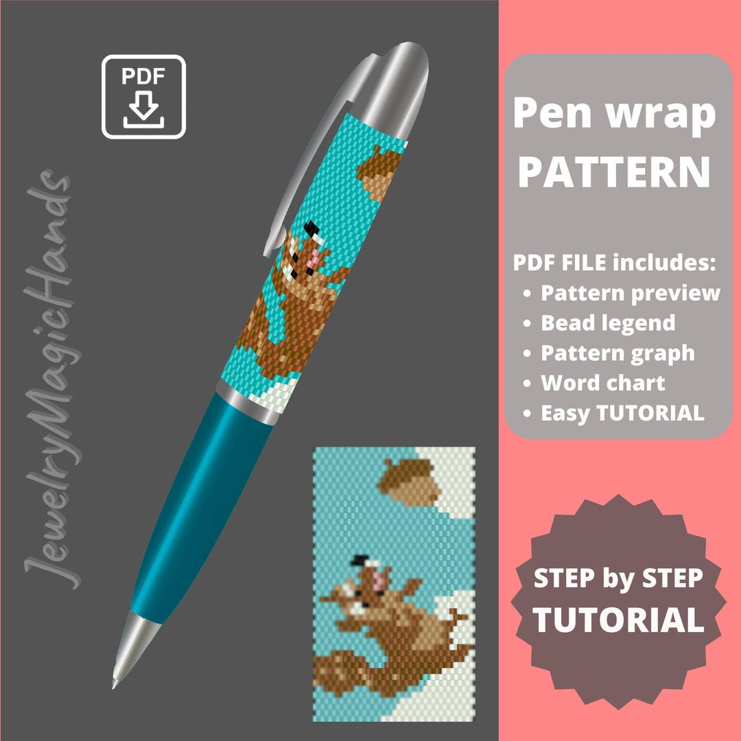 Pen Wrap Squirrel Pattern Step by Step TUTORIAL Pen Cover Beaded Peyote ...