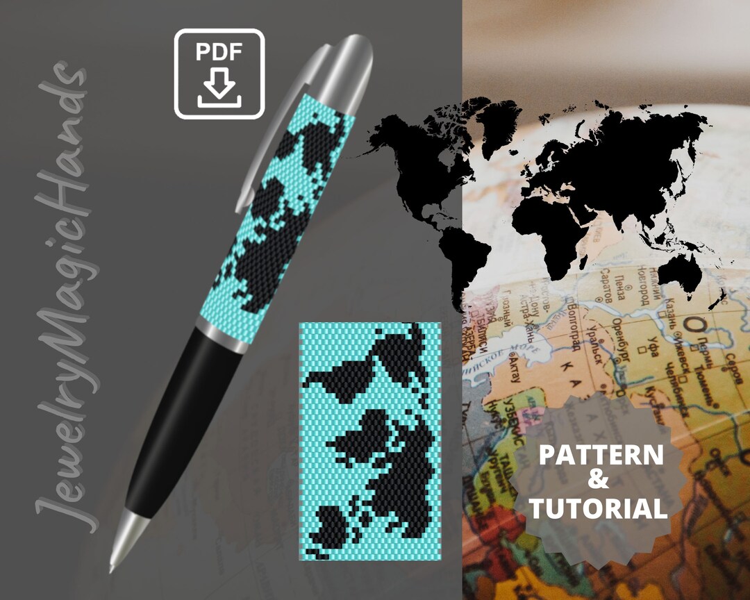Pen Wrap World Map Pattern Step by Step TUTORIAL Funny Pen Cover Beaded ...