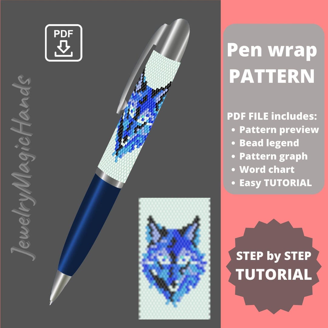 Pen Wrap Wolf Pattern | Step by Step TUTORIAL | Funny Pen Cover ...