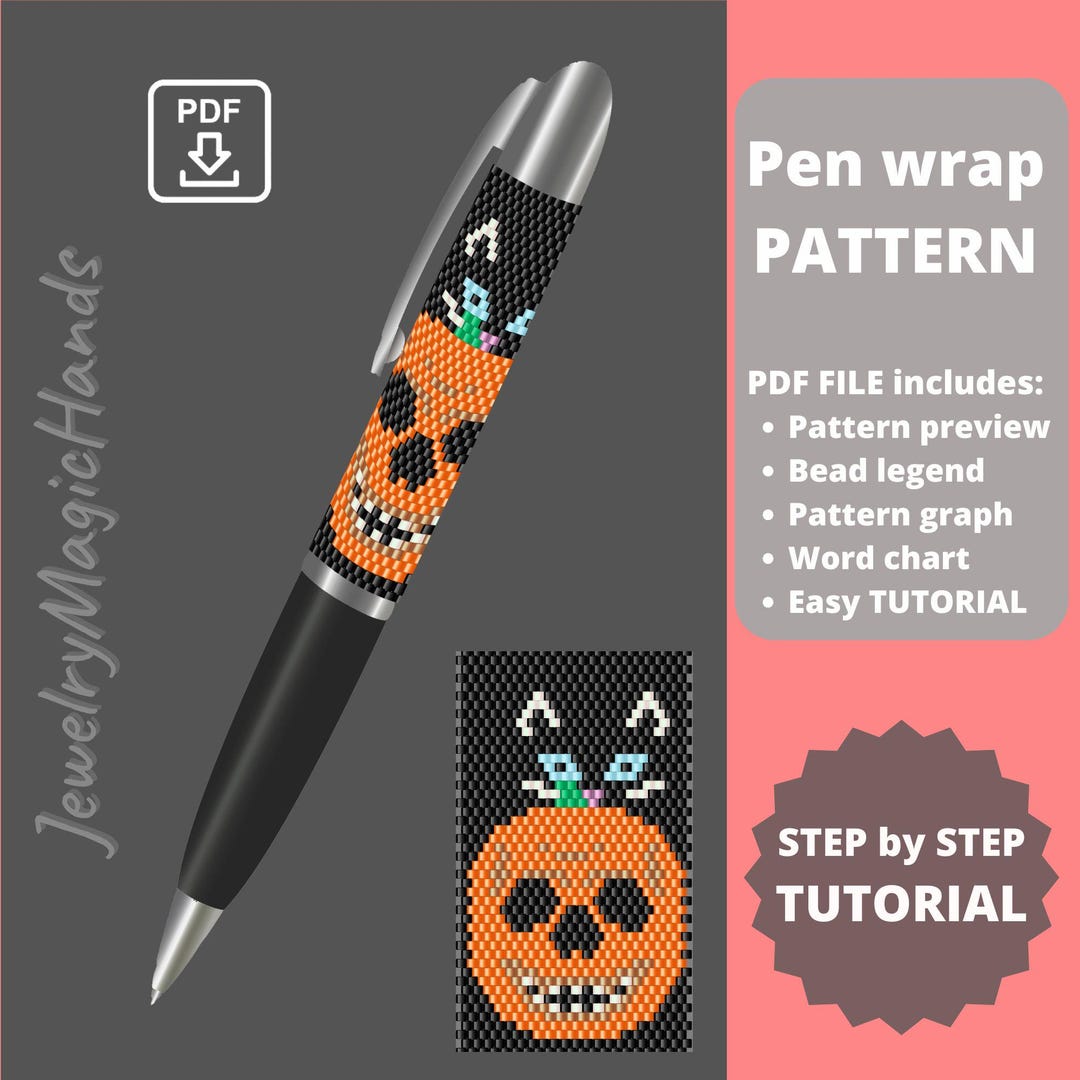 Pen Wrap Scull Pattern, Step by Step TUTORIAL, Halloween Pen Cover ...