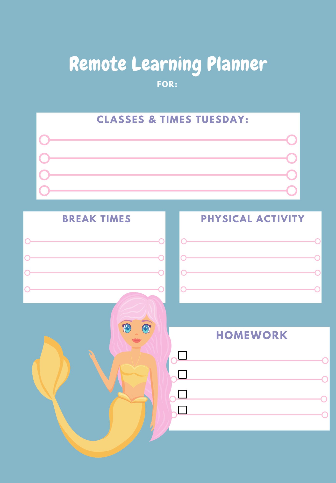 Remote Learning Printable Planner for Preschool Elementary School ...