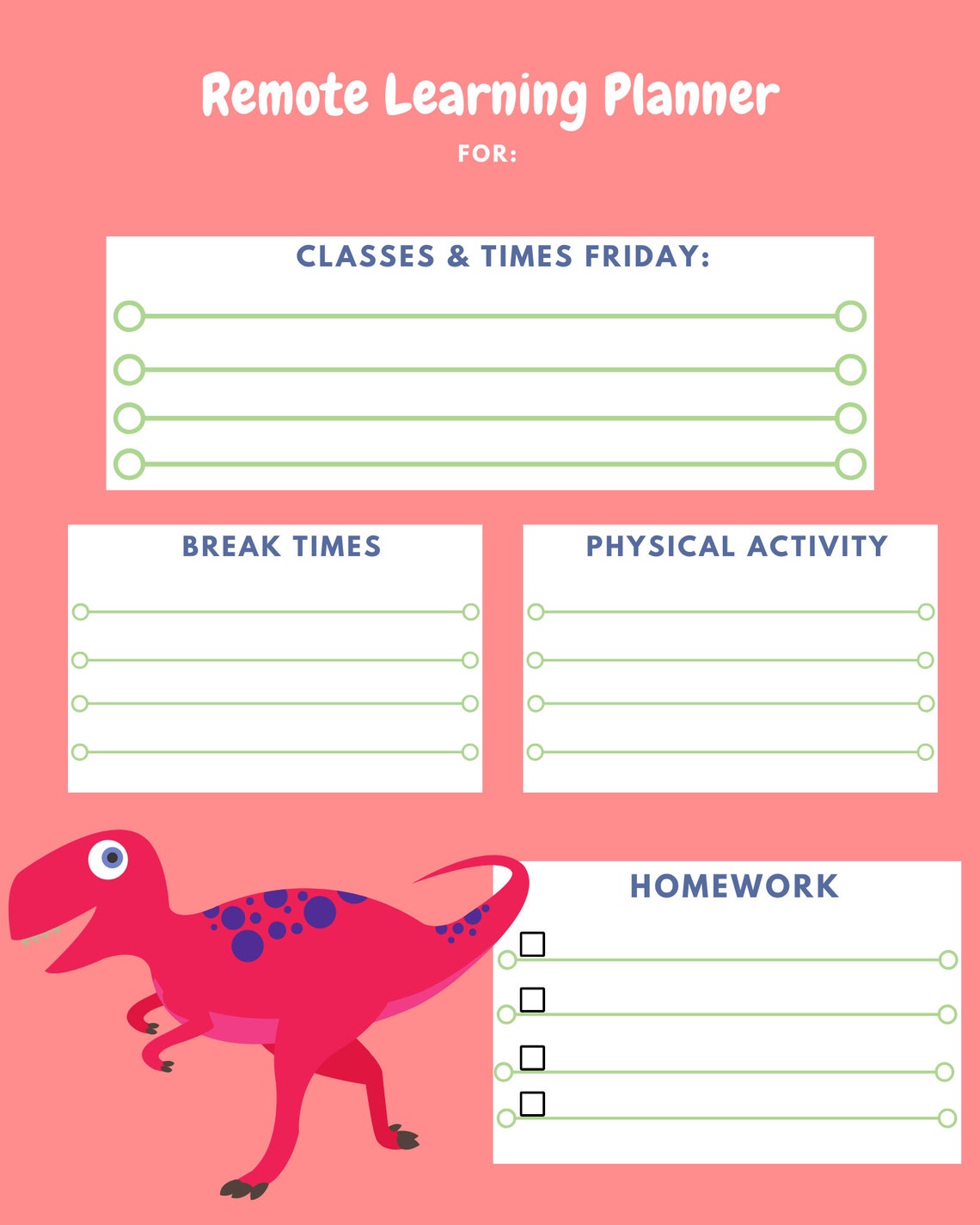 Remote Learning Printable Planner for Preschool Elementary School ...