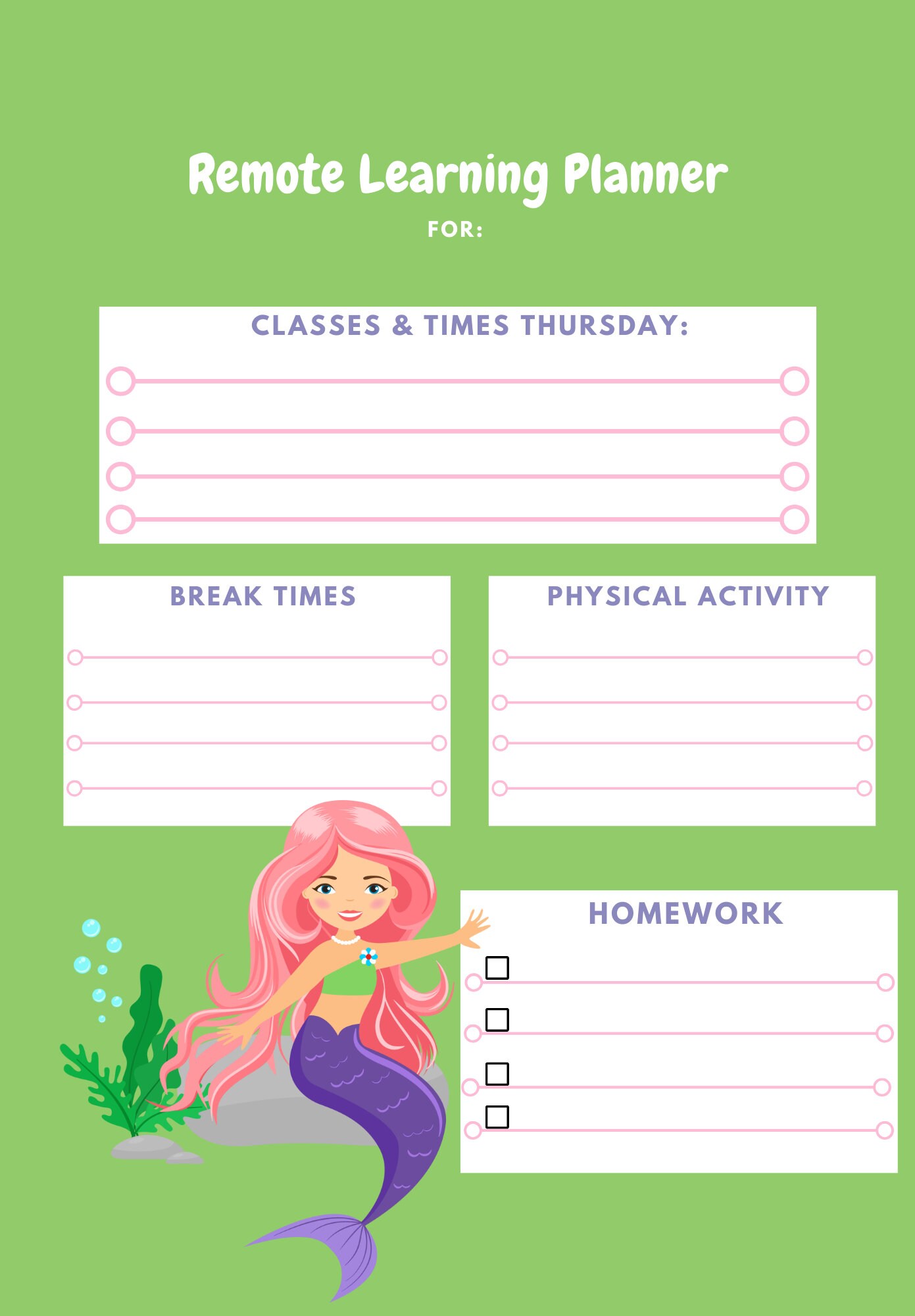 20 Daily Printable Planners, Remote Learning for Preschool Elementary ...