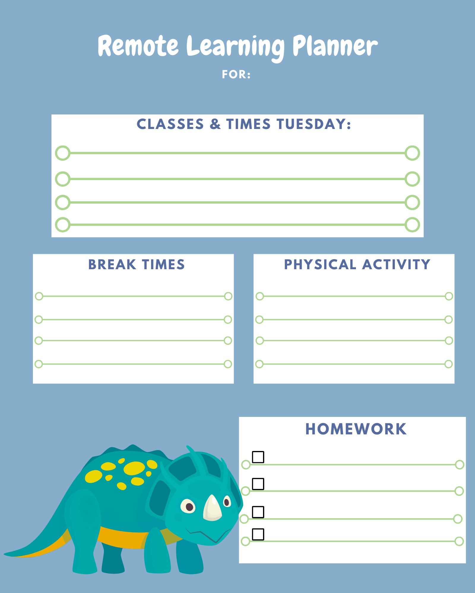 Remote Learning Printable Planner for Preschool Elementary School ...