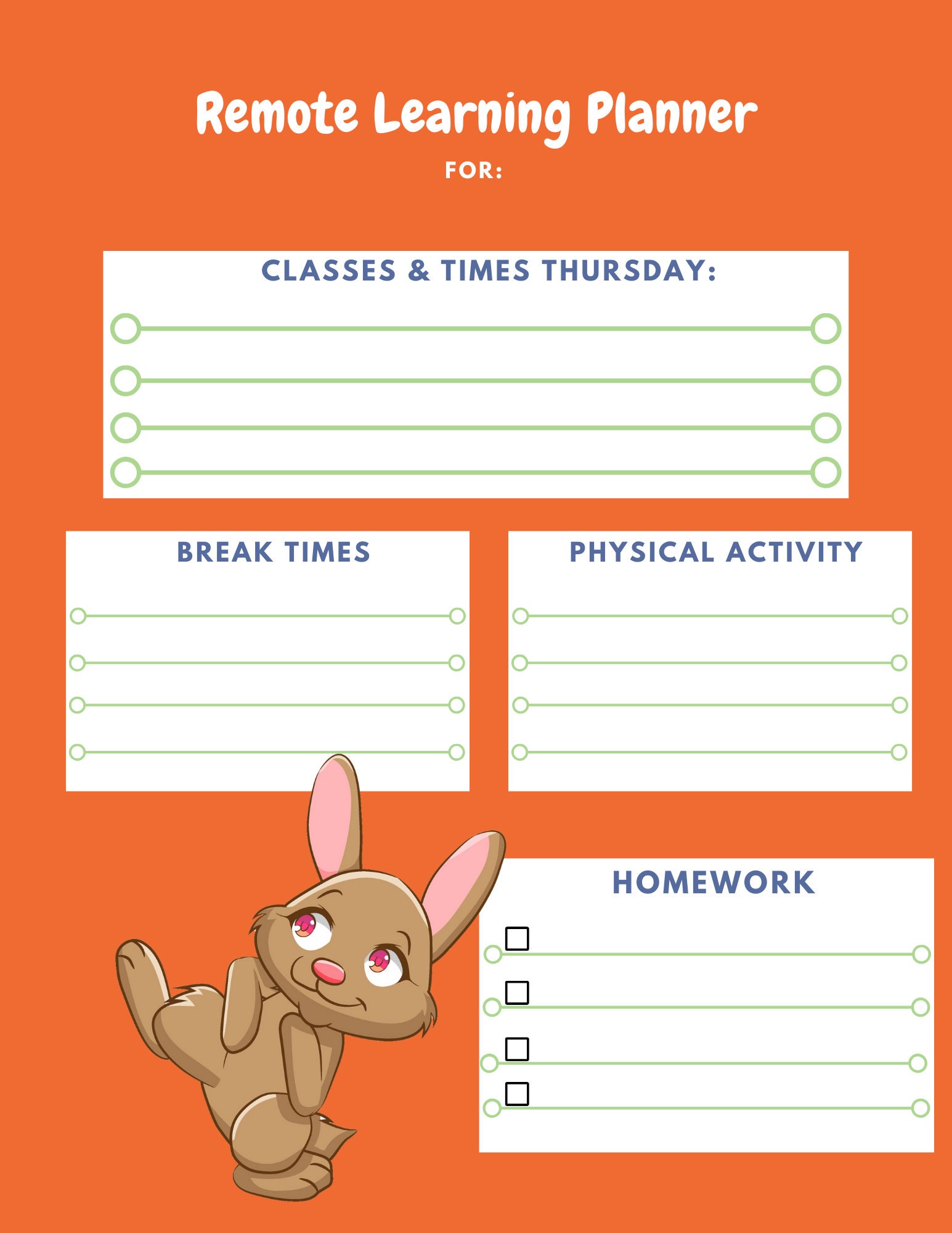 Remote Learning Printable Planner for Preschool Elementary School ...