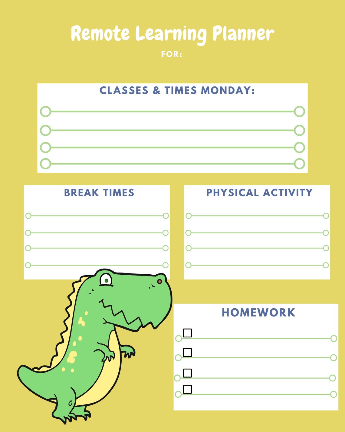Remote Learning Printable Planner for Preschool Elementary School ...