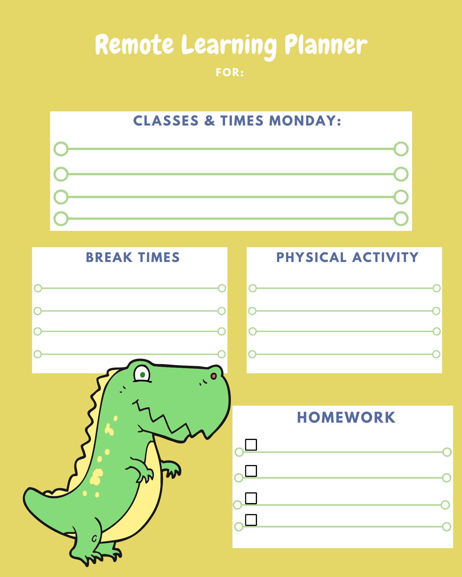 Remote Learning Printable Planner for Preschool Elementary School ...