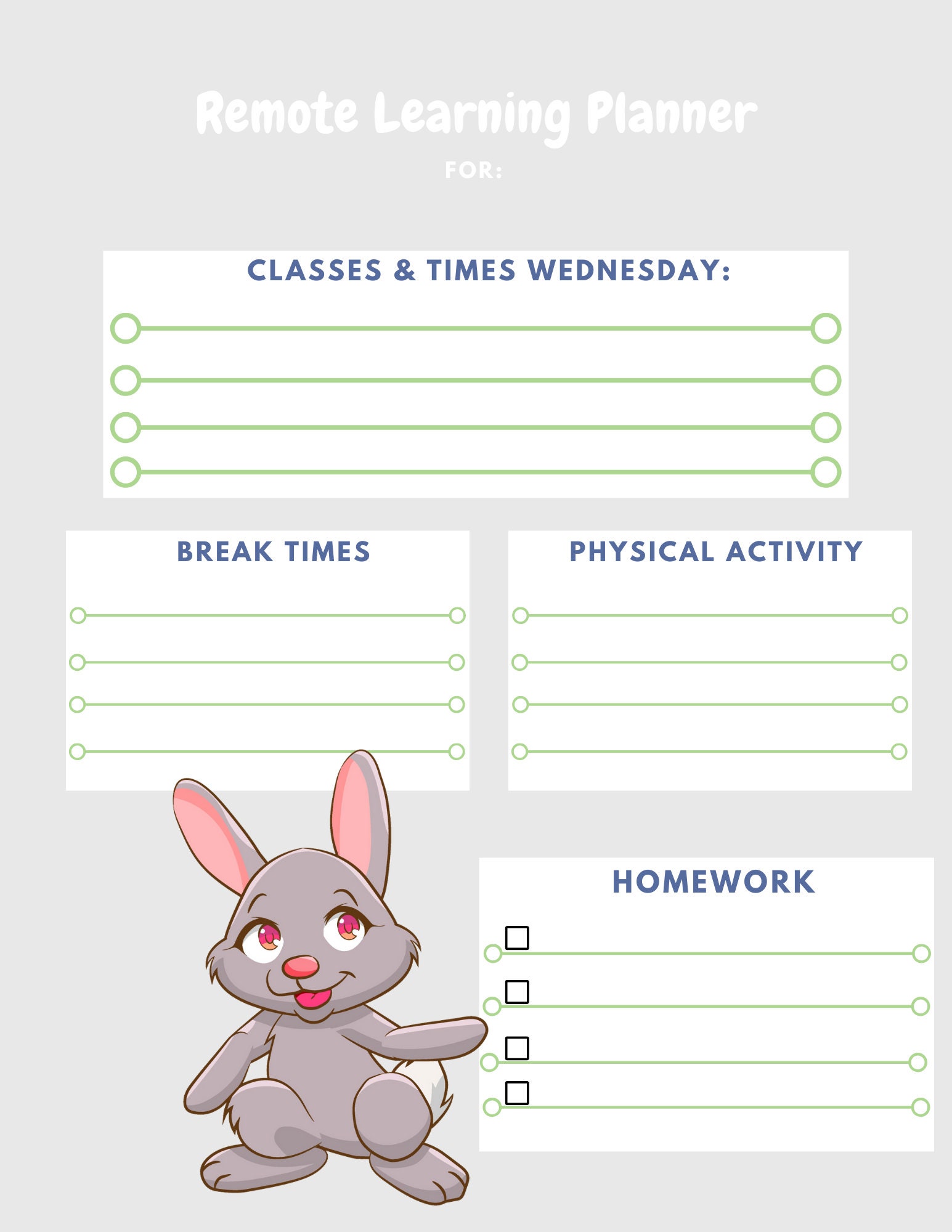 Remote Learning Printable Planner for Preschool Elementary School ...