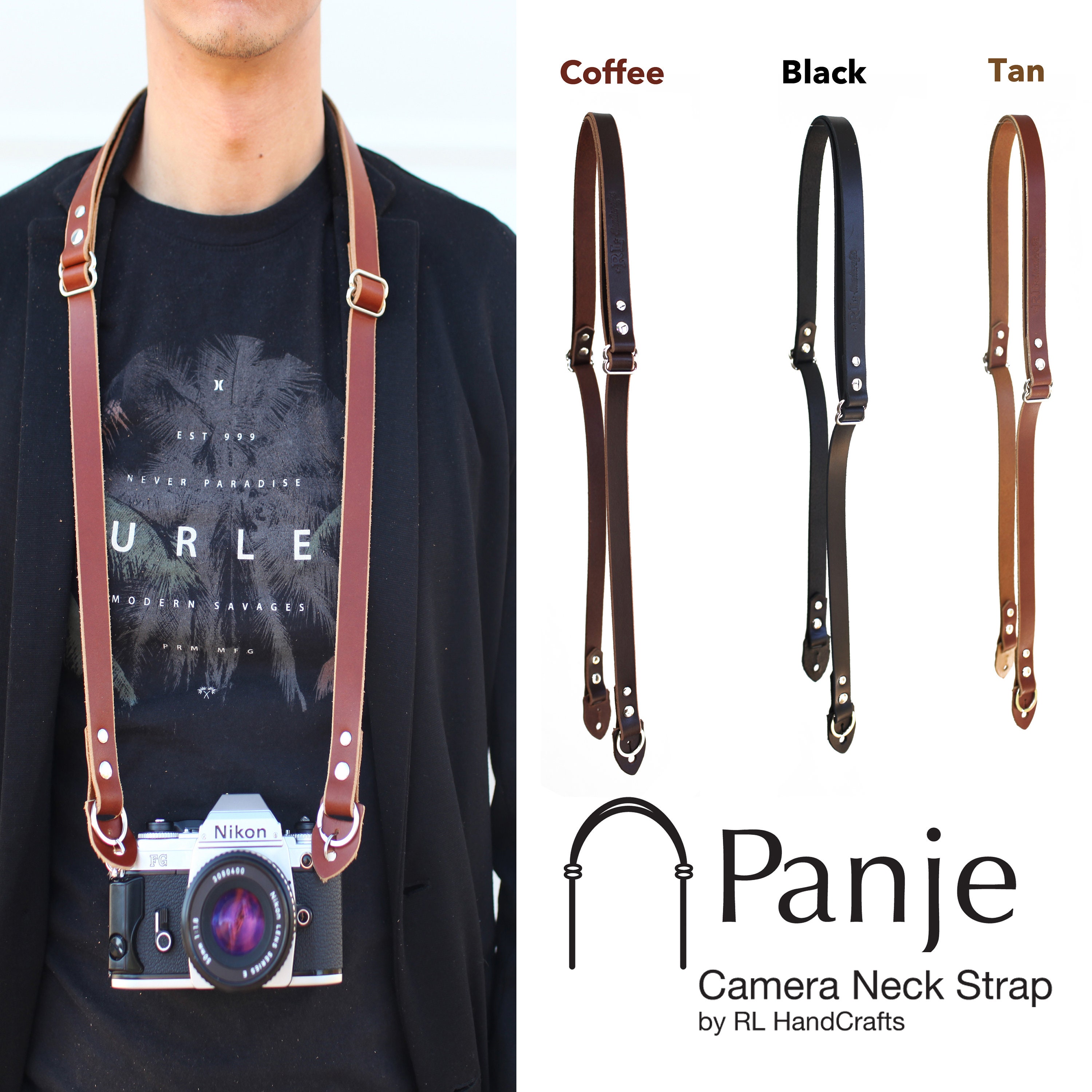 Panje - Single Adjustable Handmade Leather Camera Sling and Neck Strap ...