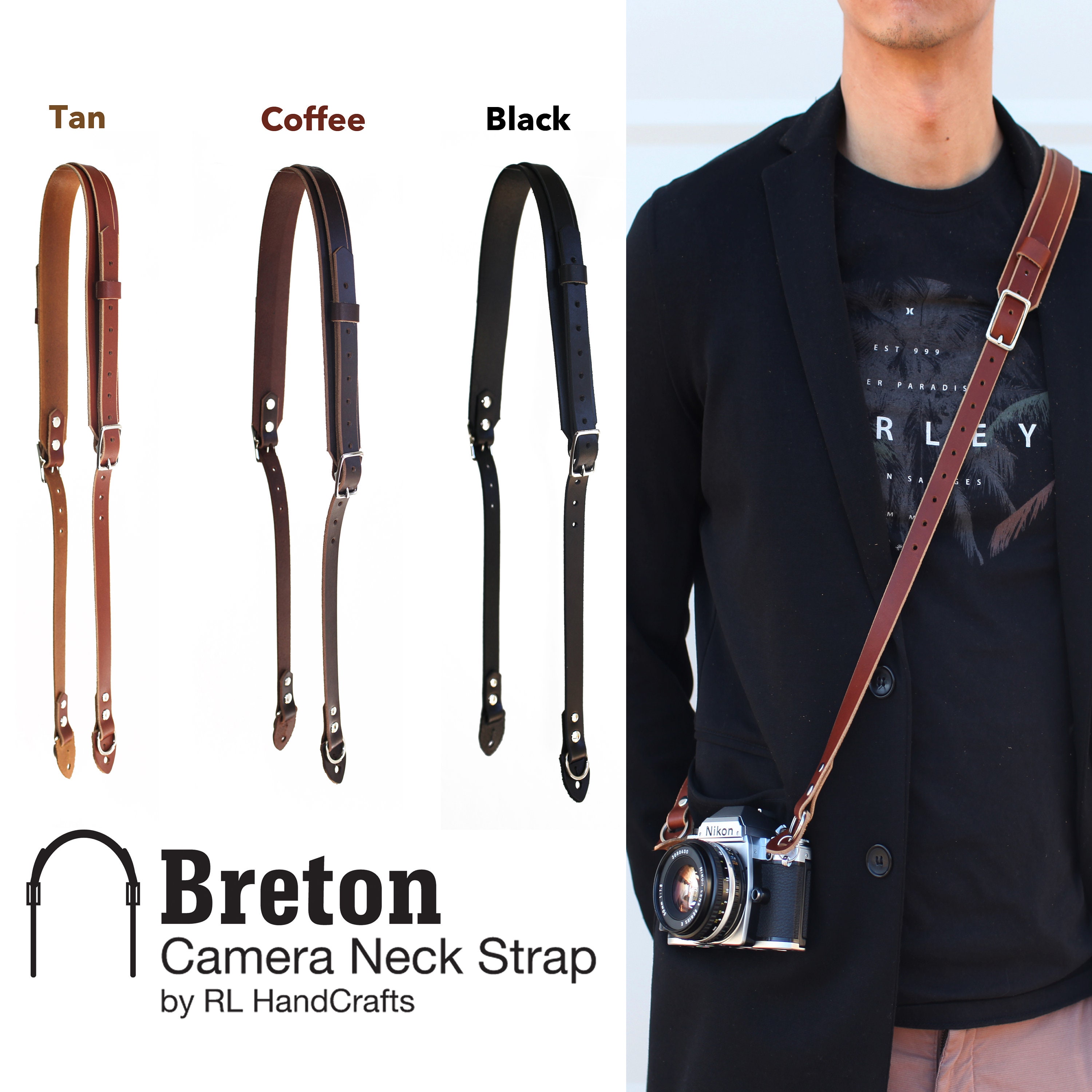 Breton- Single Adjustable Handmade Leather Camera Sling and Neck Strap ...