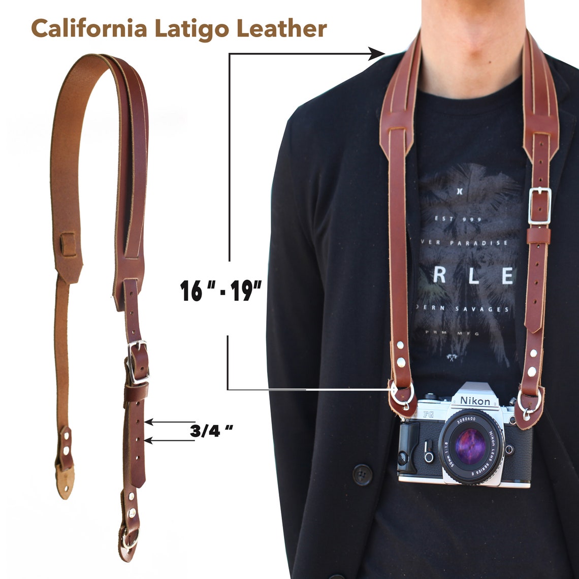 Asil Single Adjustable Handmade Leather Camera Sling and Neck Strap RL ...