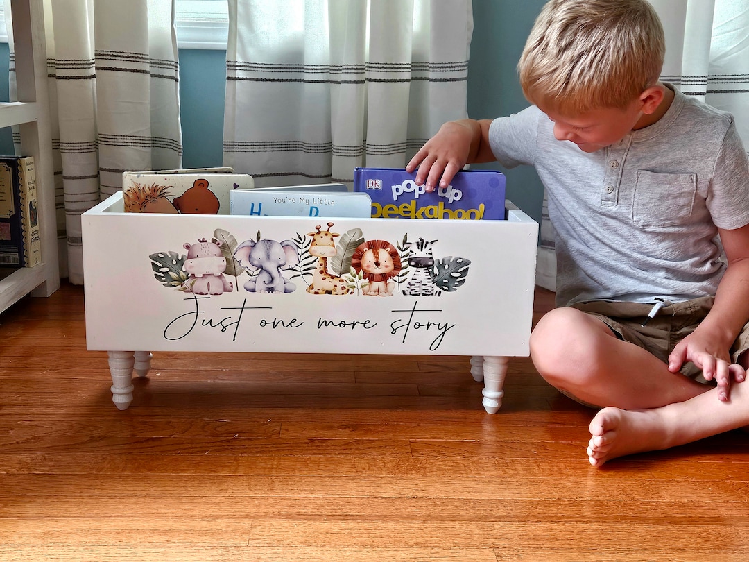 Personalized Children's Library Box, Safari Baby Book Box, Book Storage ...