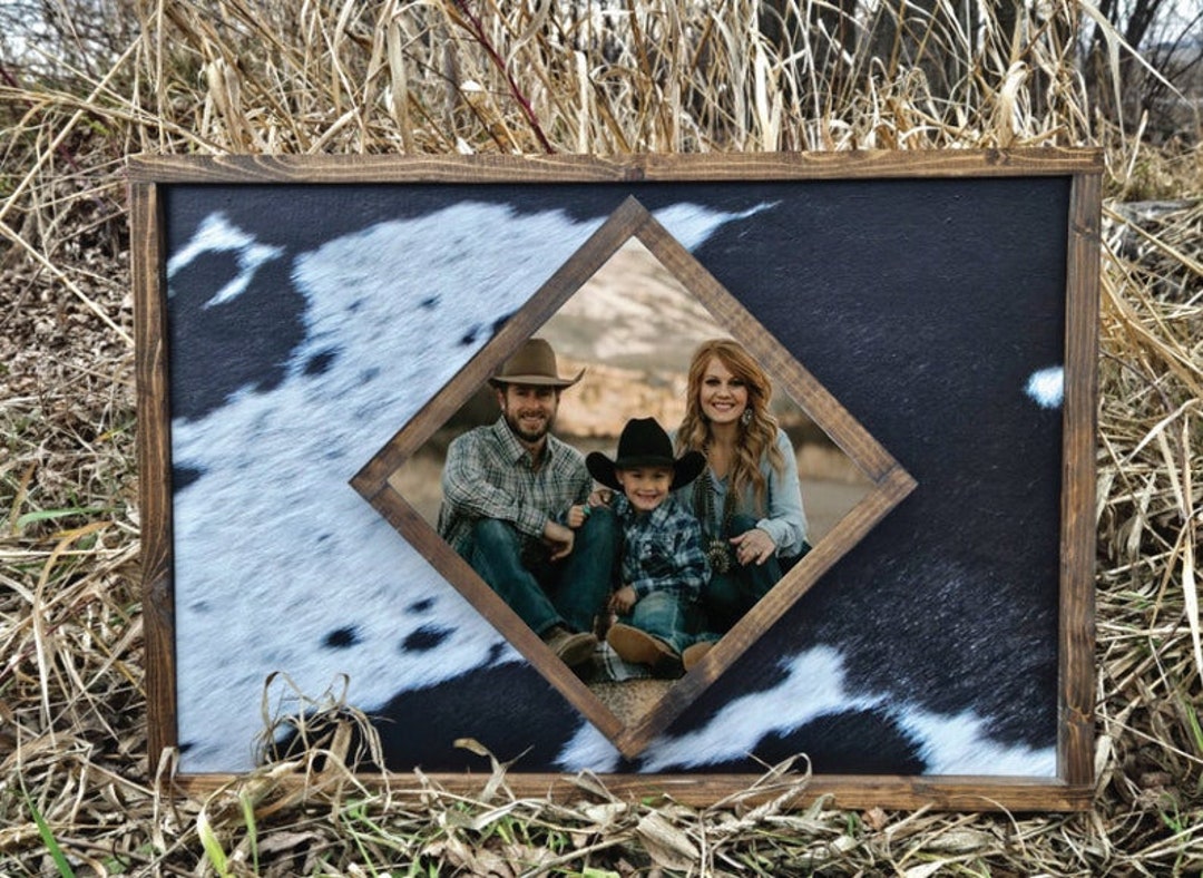 Cowhide Wooden Frame Sign Cowhide Last Name Sign Western Decor Wedding ...