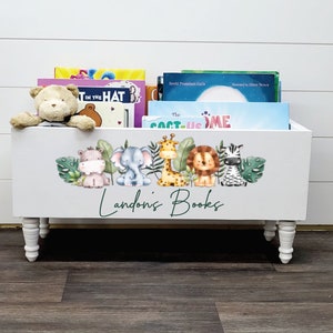 Personalized Children's Library Box, Safari Baby Book Box, Book Storage ...