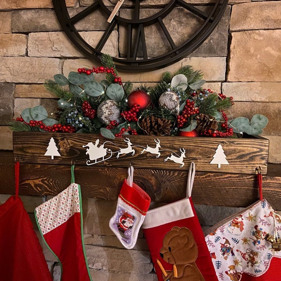 3D Merry Christmas Stocking Holder Box, Mantel Decor, Fireplace Decor ...