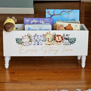 Personalized Children's Library Box, Safari Baby Book Box, Book Storage ...