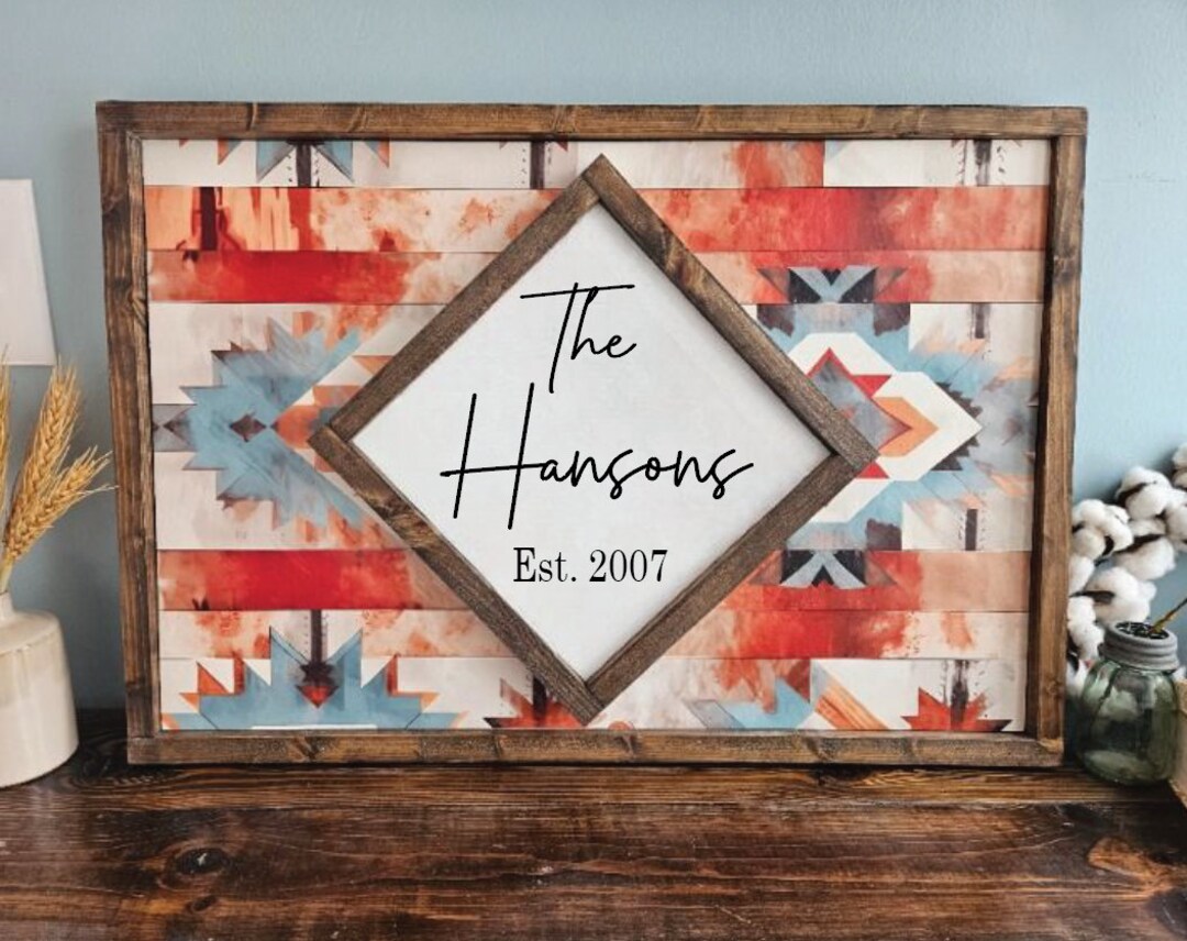 Western Aztec Wood Frame Sign - Aztec Last Name Sign - Western Decor ...