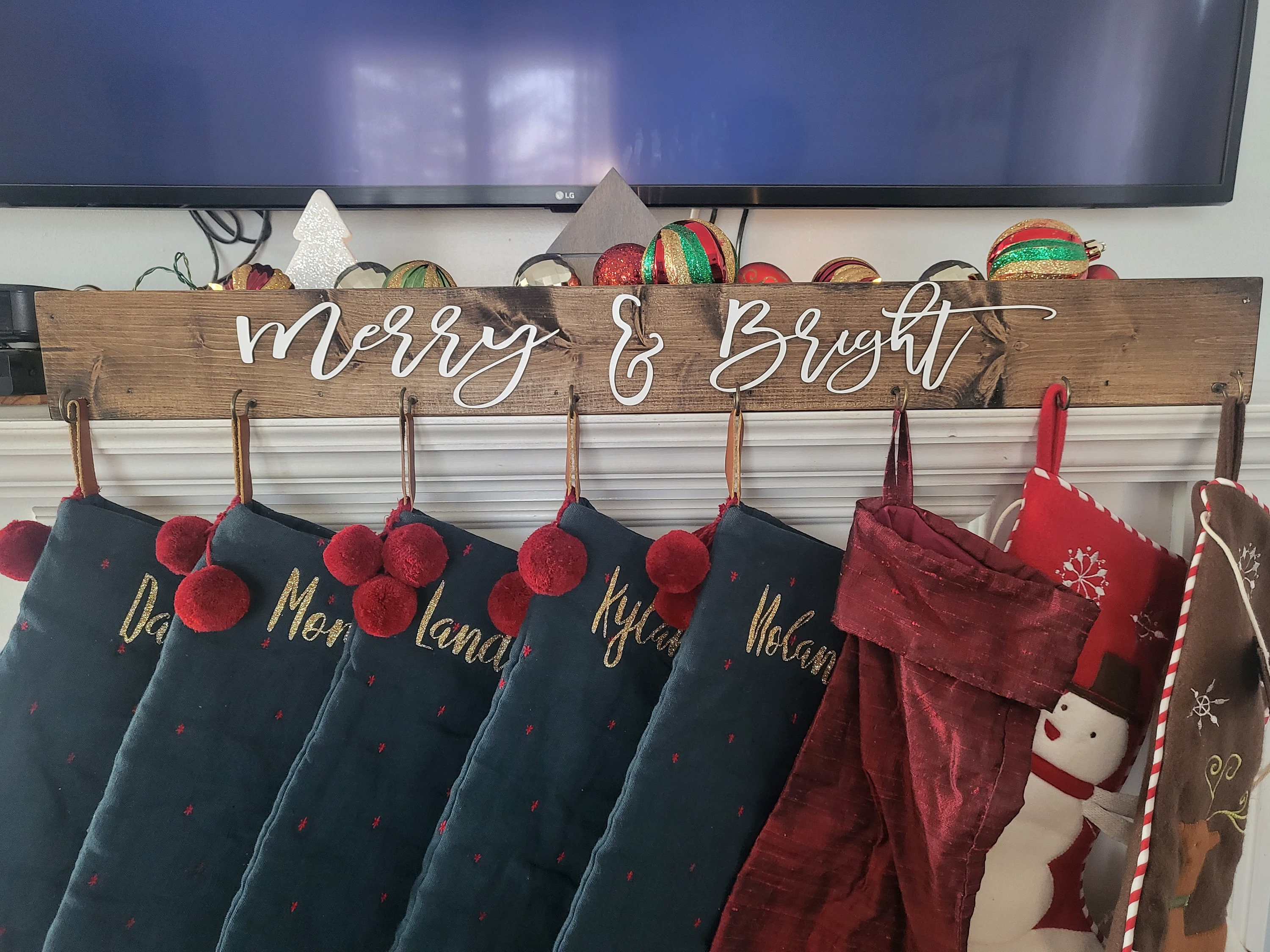 3D Merry and Bright Stocking Holder Box Mantel Decor - Etsy