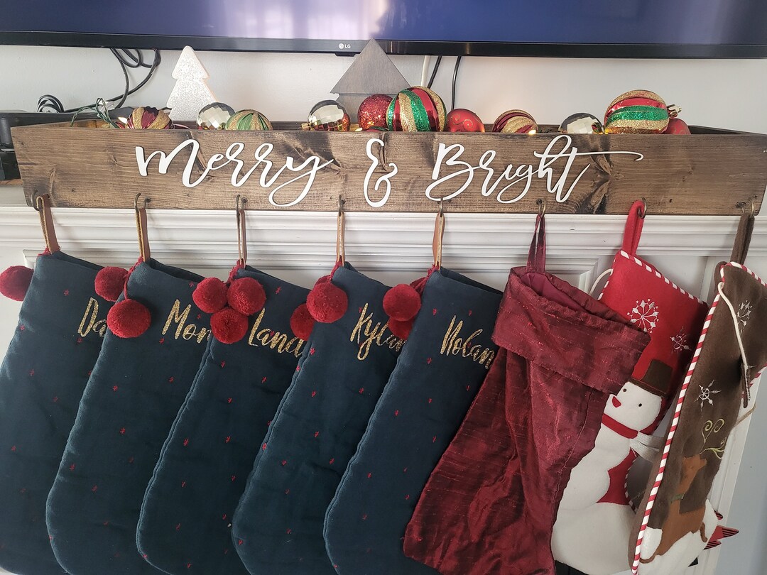 3D Merry and Bright Stocking Holder Box, Mantel Decor, Fireplace Decor ...