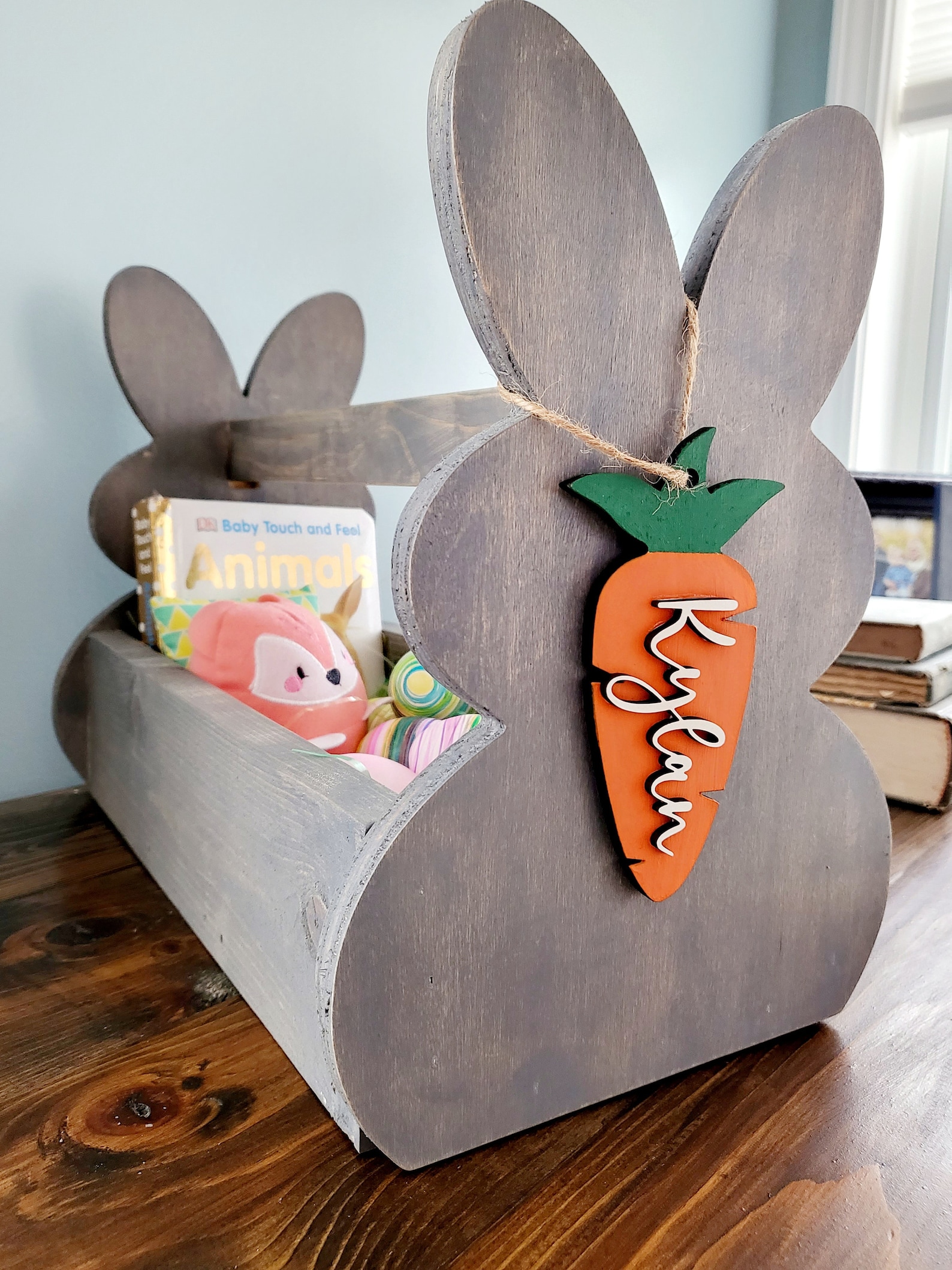 Personalized Wooden Easter Basket With Name Tags / Wooden | Etsy